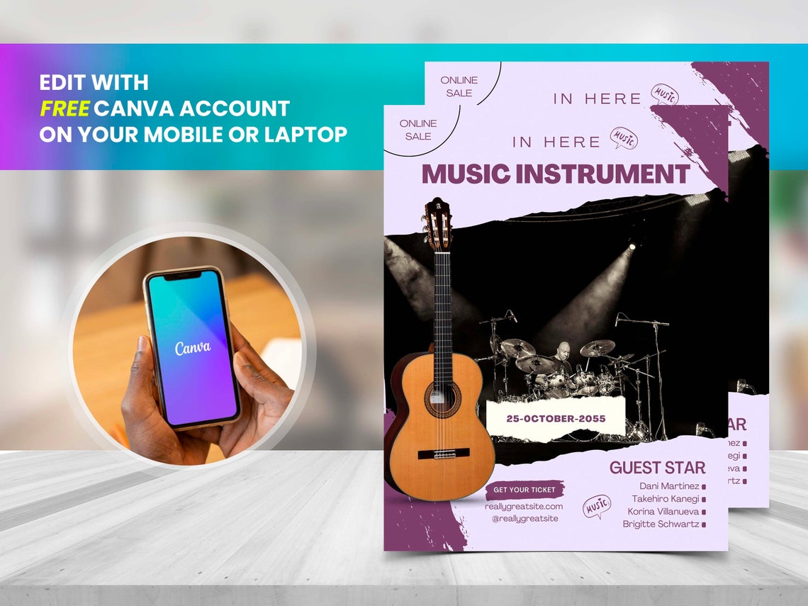 MUSIC INSTRUMENT FLYER Diy, Editable Canva Template, Printable & Social ...
