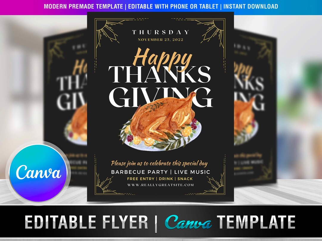 THANKS GIVING FLYER Diy Editable Canva Template, Printable & Social ...