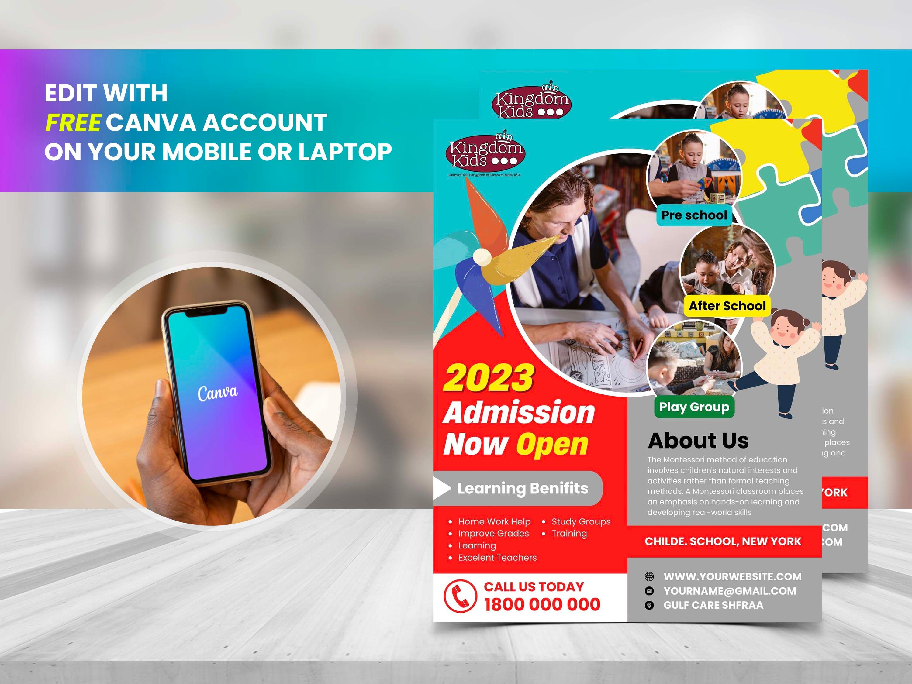 MONTESSORI FLYER DIY Editable Canva Template, Printable & Social Media ...