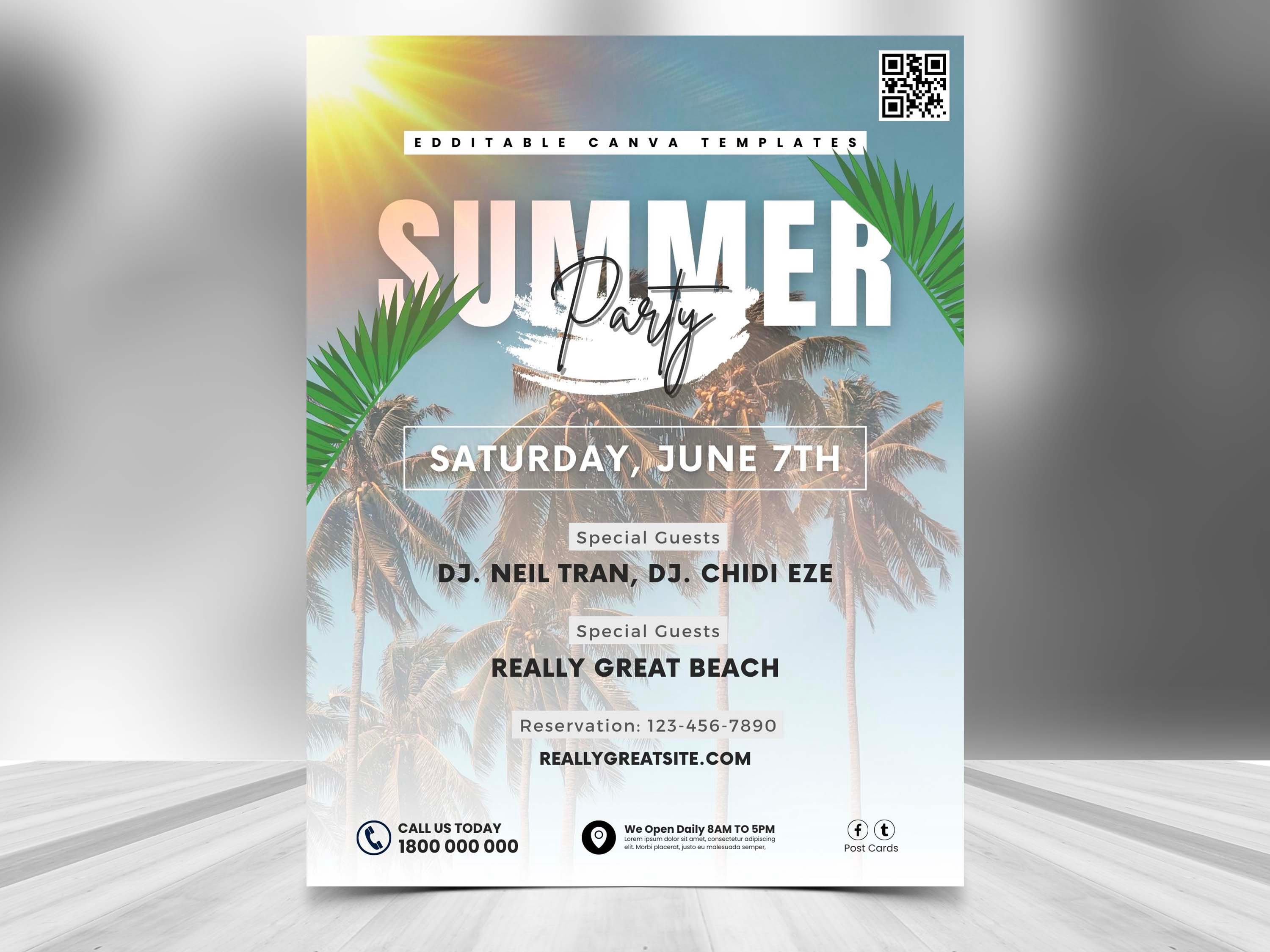 SUMMER PARTY FLYER Diy Editable Canva Template, Printable & Social ...