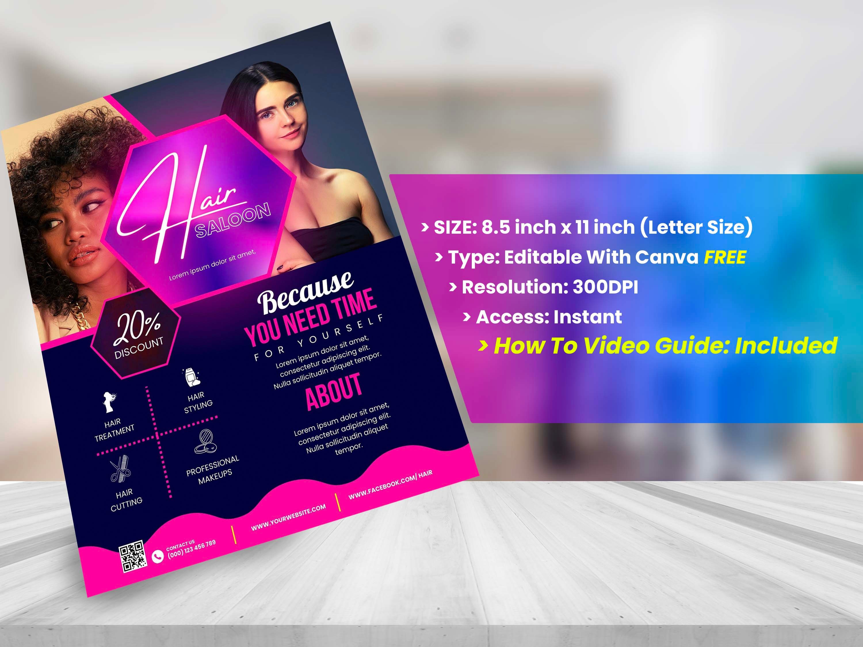 SALOON AND BEAUTY Flyers Diy Editable Canva Template, Printable ...