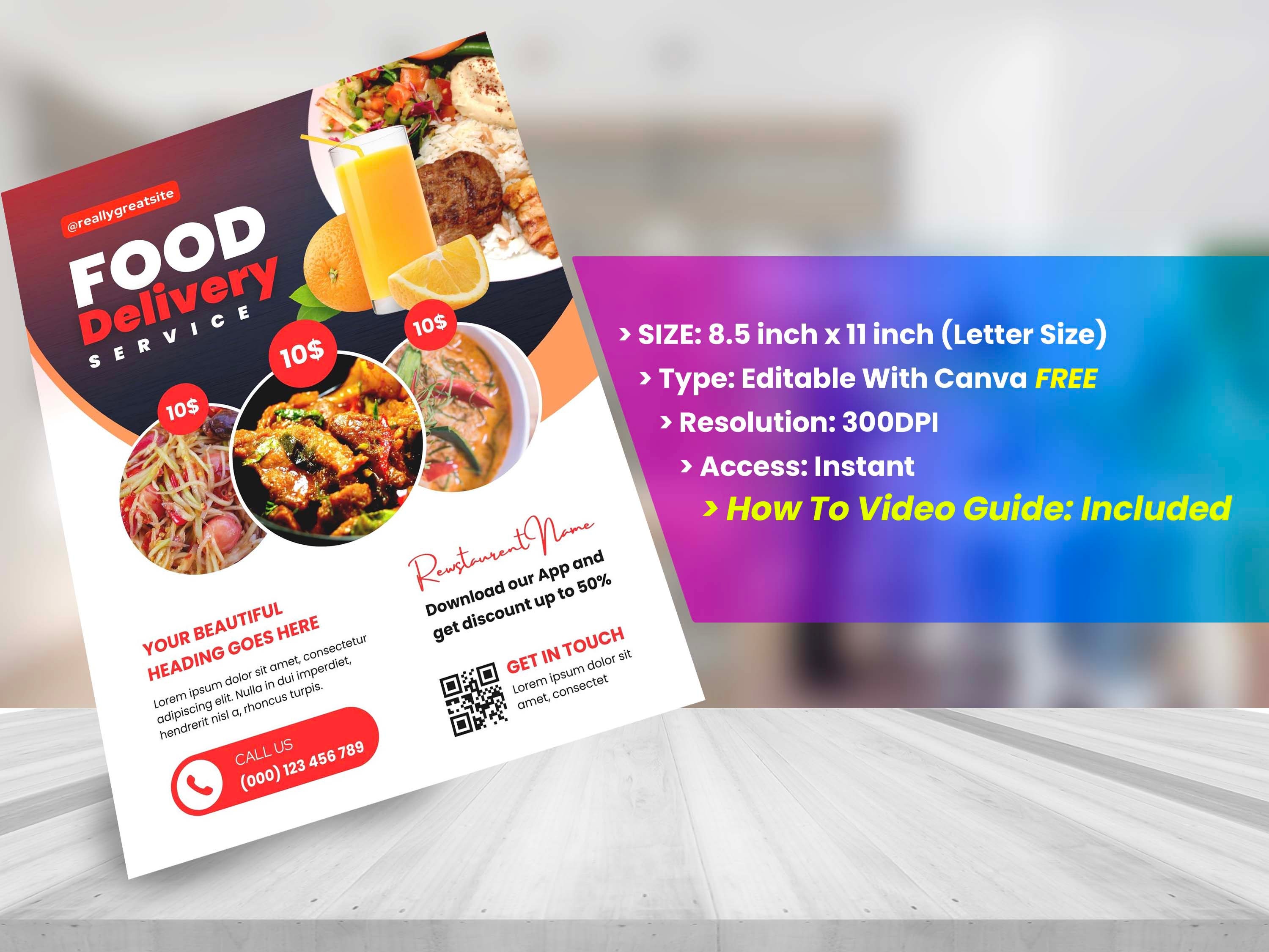 FOOD DELIVERY FLYER, Diy Editable Canva Template, Printable & Social ...