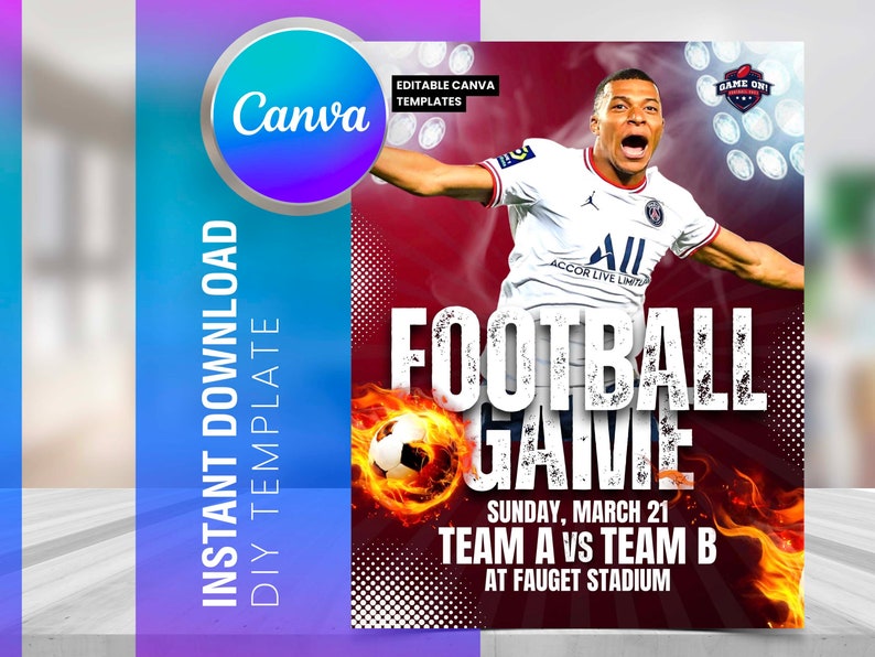 FOOTBALL FLYER DIY, Editable Canva Template, Printable & Social Media ...