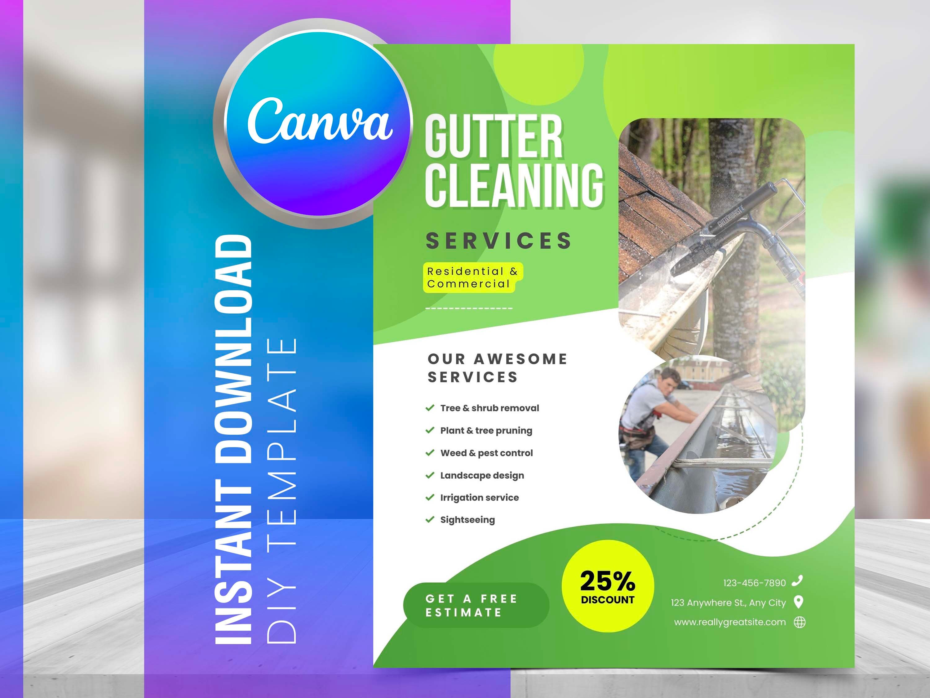 GUTTER CLEANING FLYER, Diy Editable Canva Template, Printable & Social ...