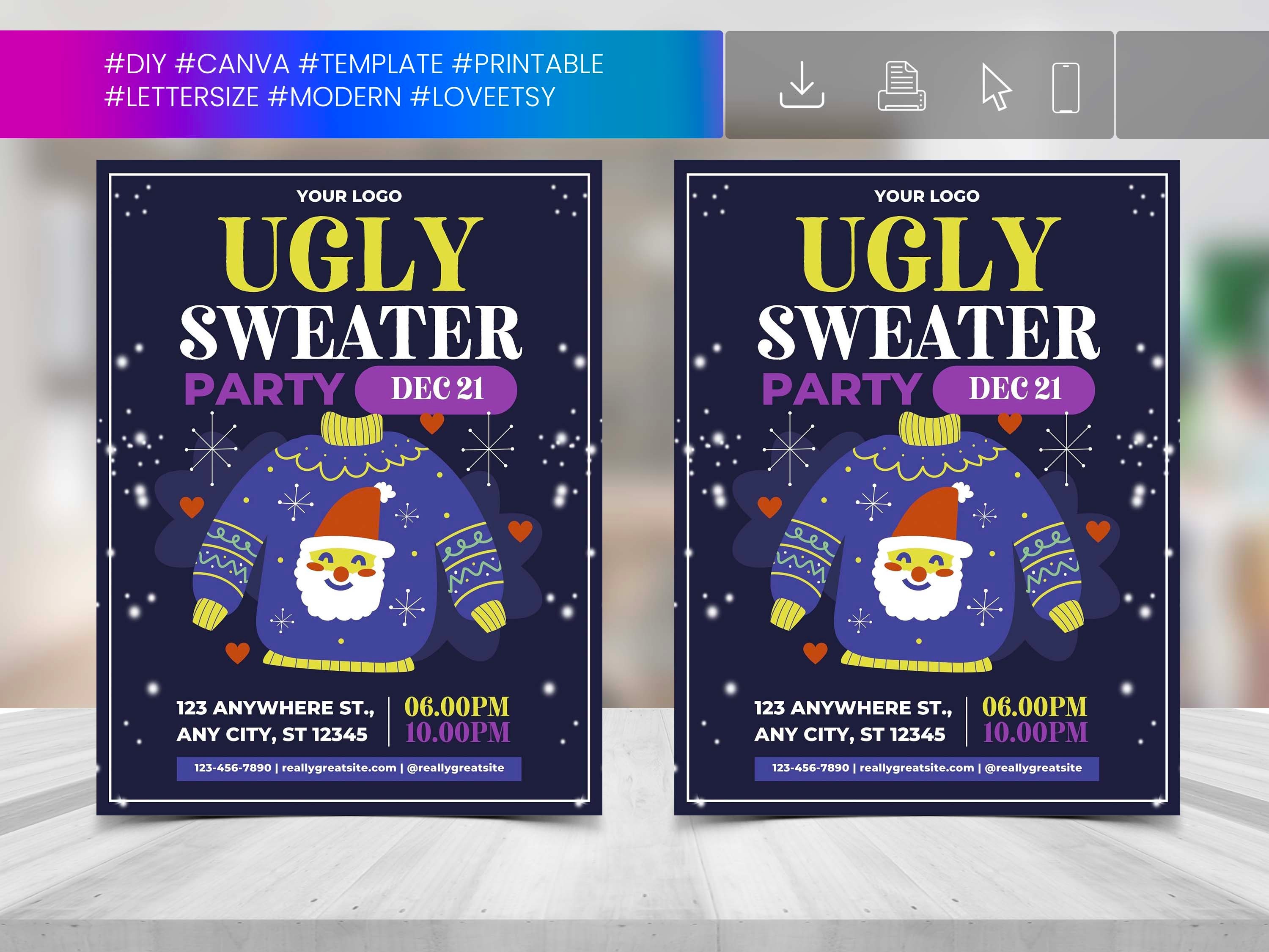 UGLY SWEATER FLYER Diy Editable Canva Template, Printable & Social ...