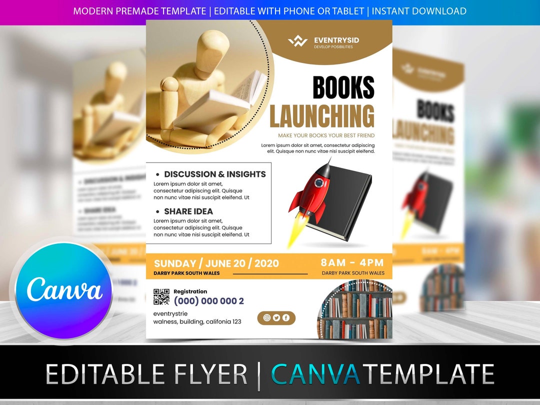 BOOK LAUNCH FLYER Diy Editable Canva Template, Printable & Social Media ...