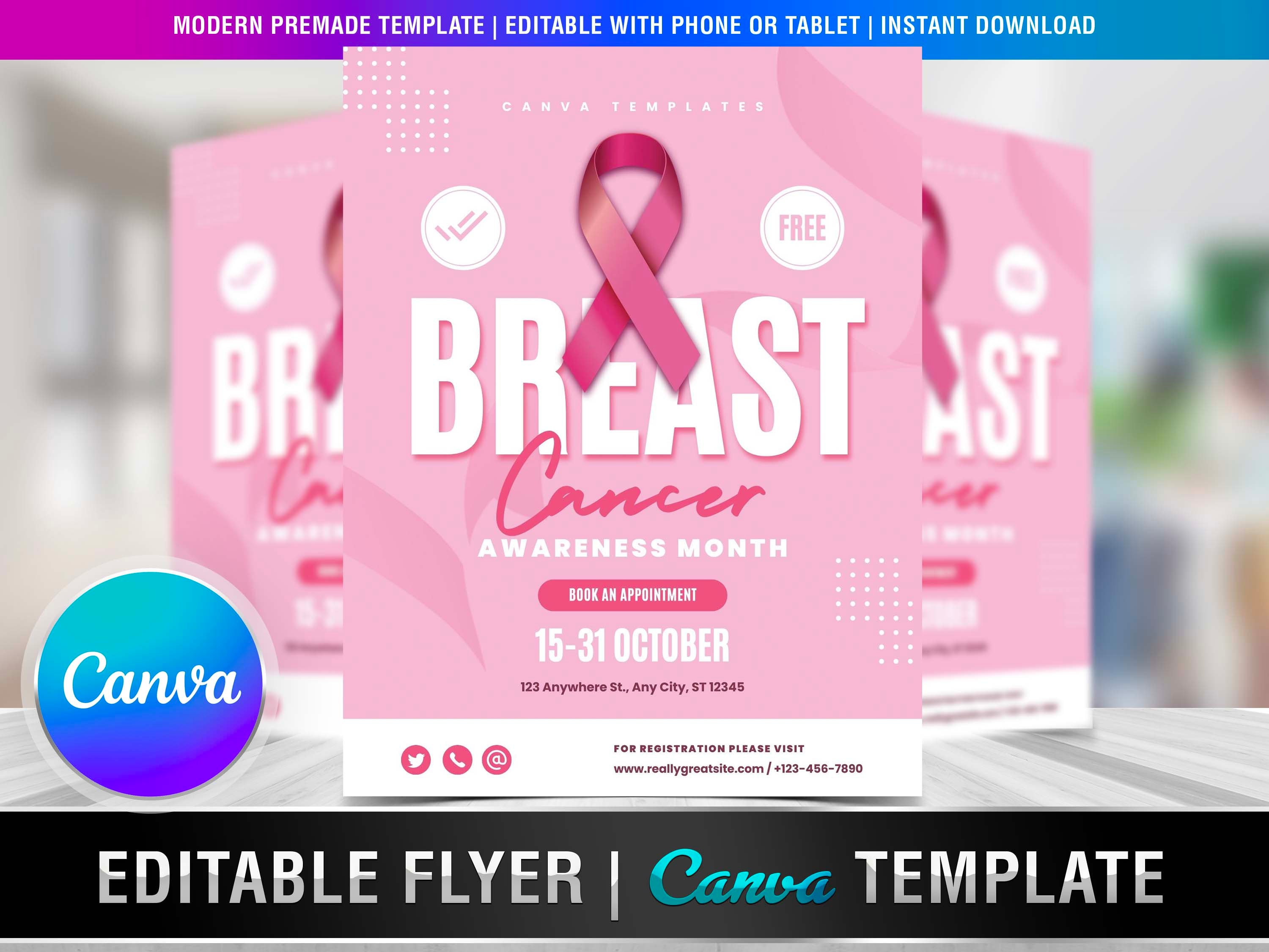 BREAST CANCER FLYER Diy Editable Canva Template, Printable & Social ...