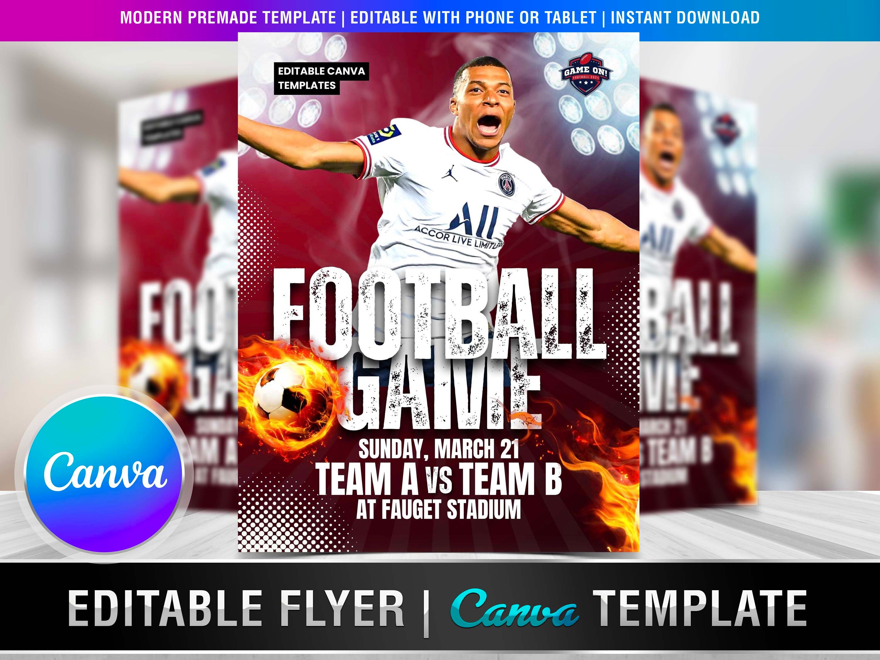 FOOTBALL FLYER DIY, Editable Canva Template, Printable & Social Media ...