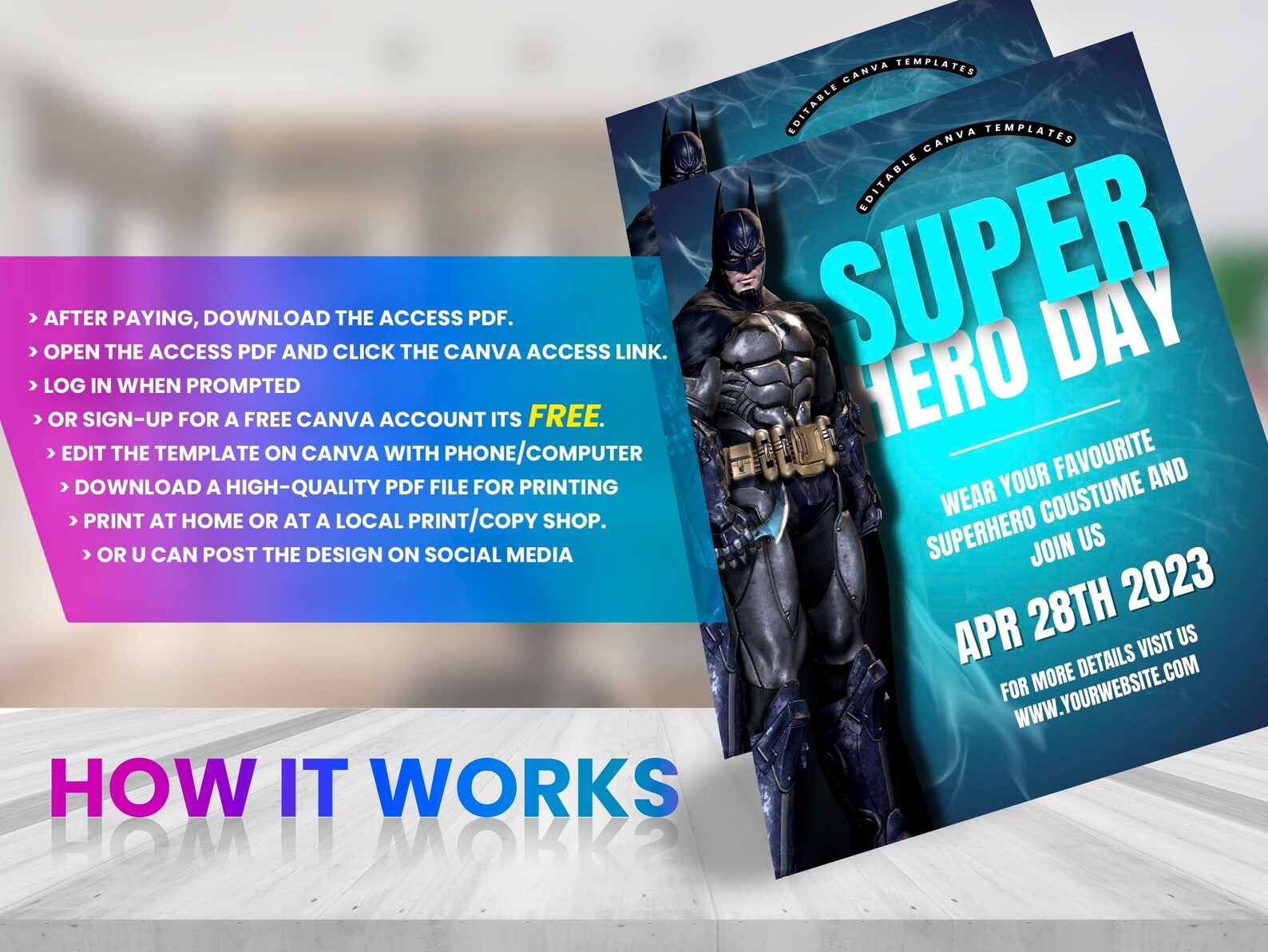 SUPER HERO FLYER Diy, Editable Canva Template, Printable & Social Media ...
