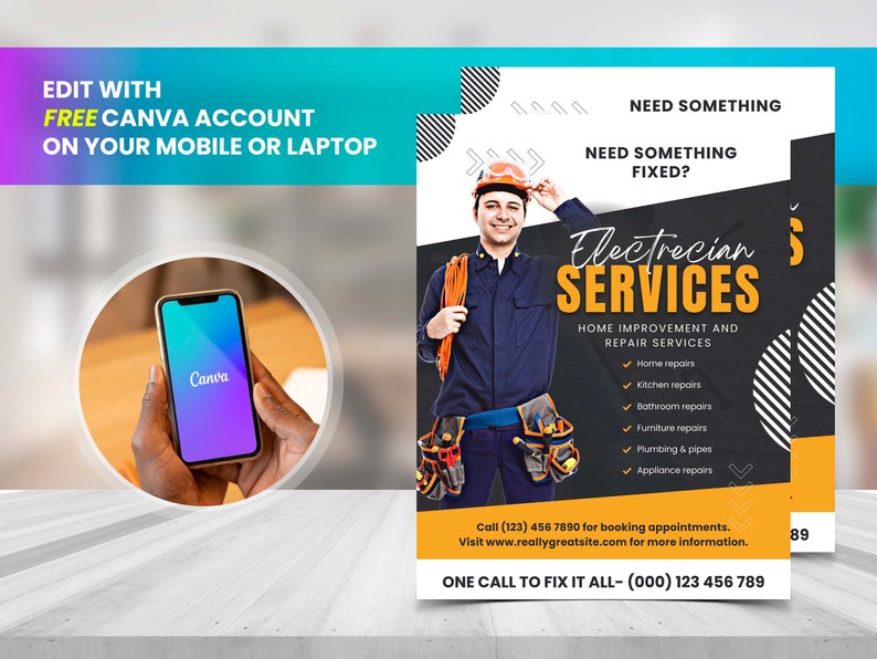 ELECTRICAL CONTRACTOR FLYERS Diy Editable Canva Template, Printable ...