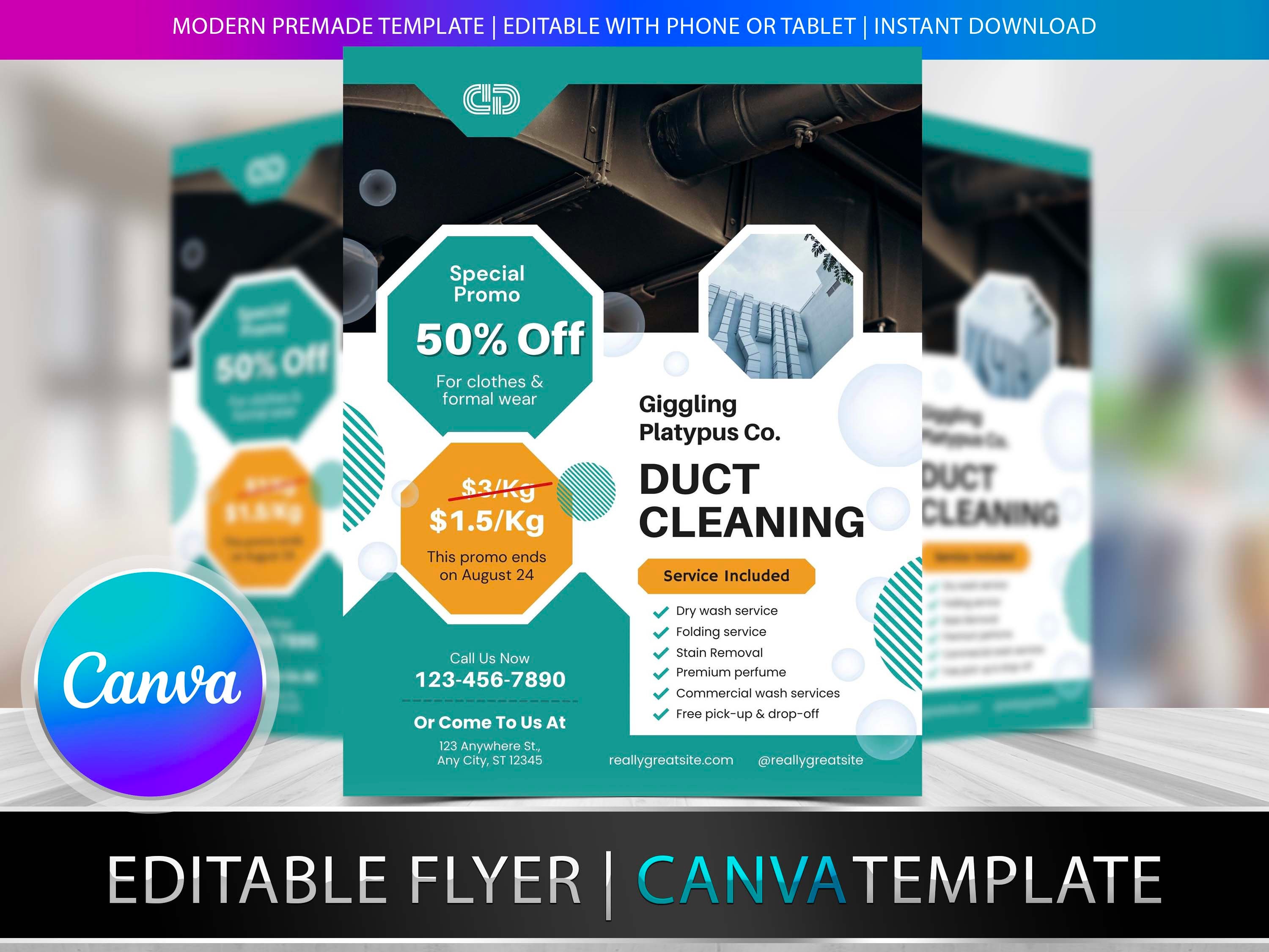 AIR DUCT CLEANING Flyer Diy Editable Canva Template, Printable & Social ...