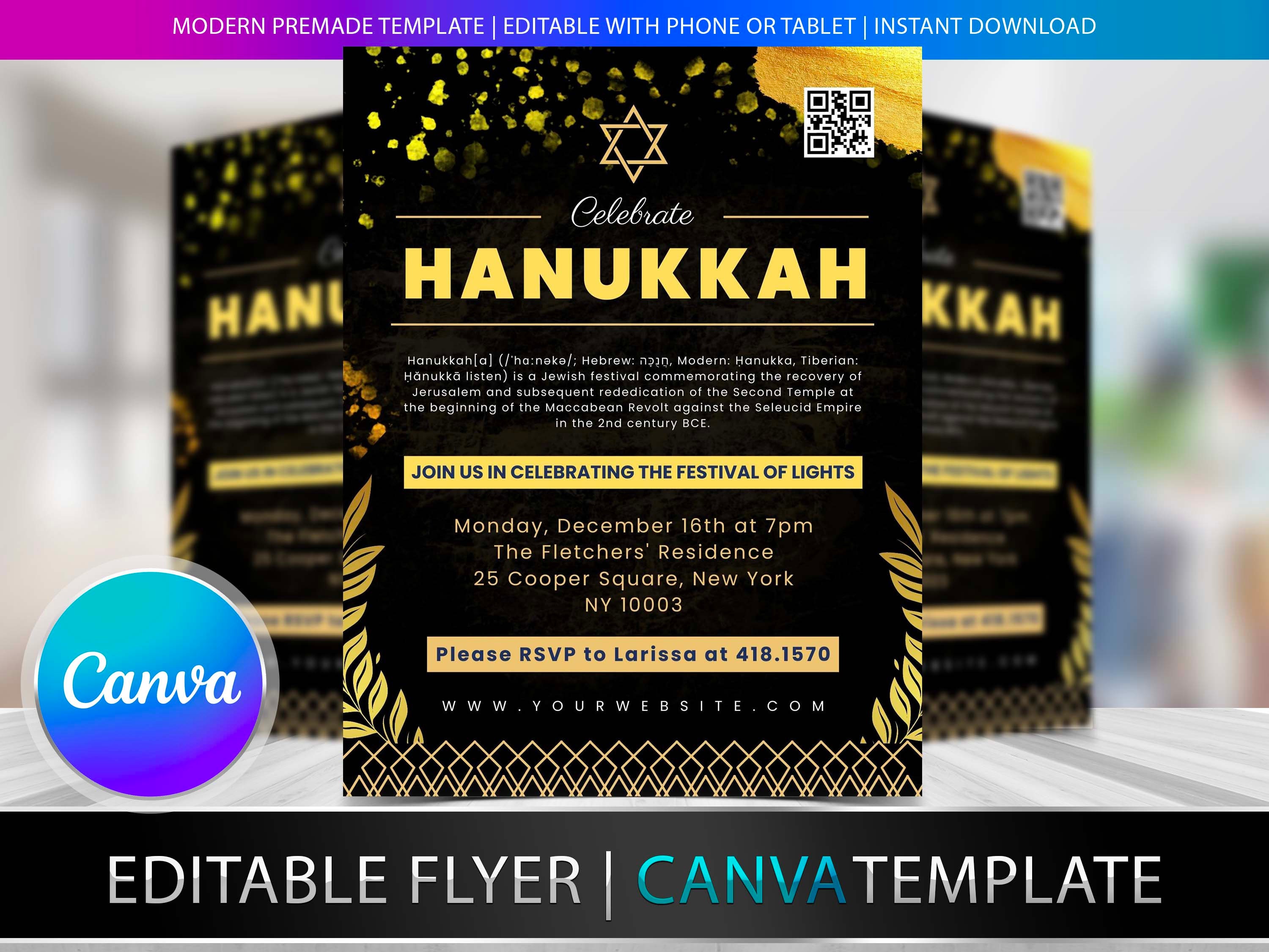 HANUKKAH FLYER DIY Editable Canva Template, Printable & Social Media ...