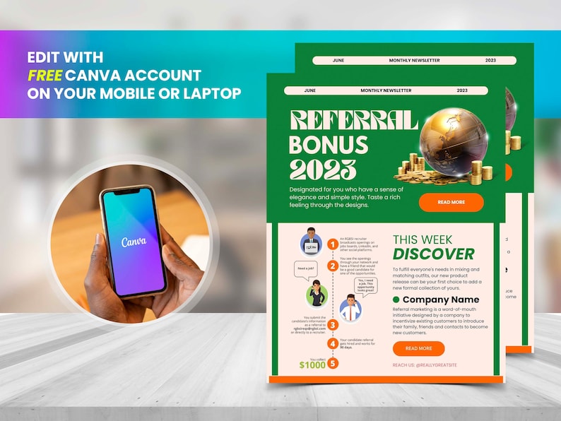 REFERRAL BONUS FLYERS Diy Editable Canva Template, Printable & Social ...