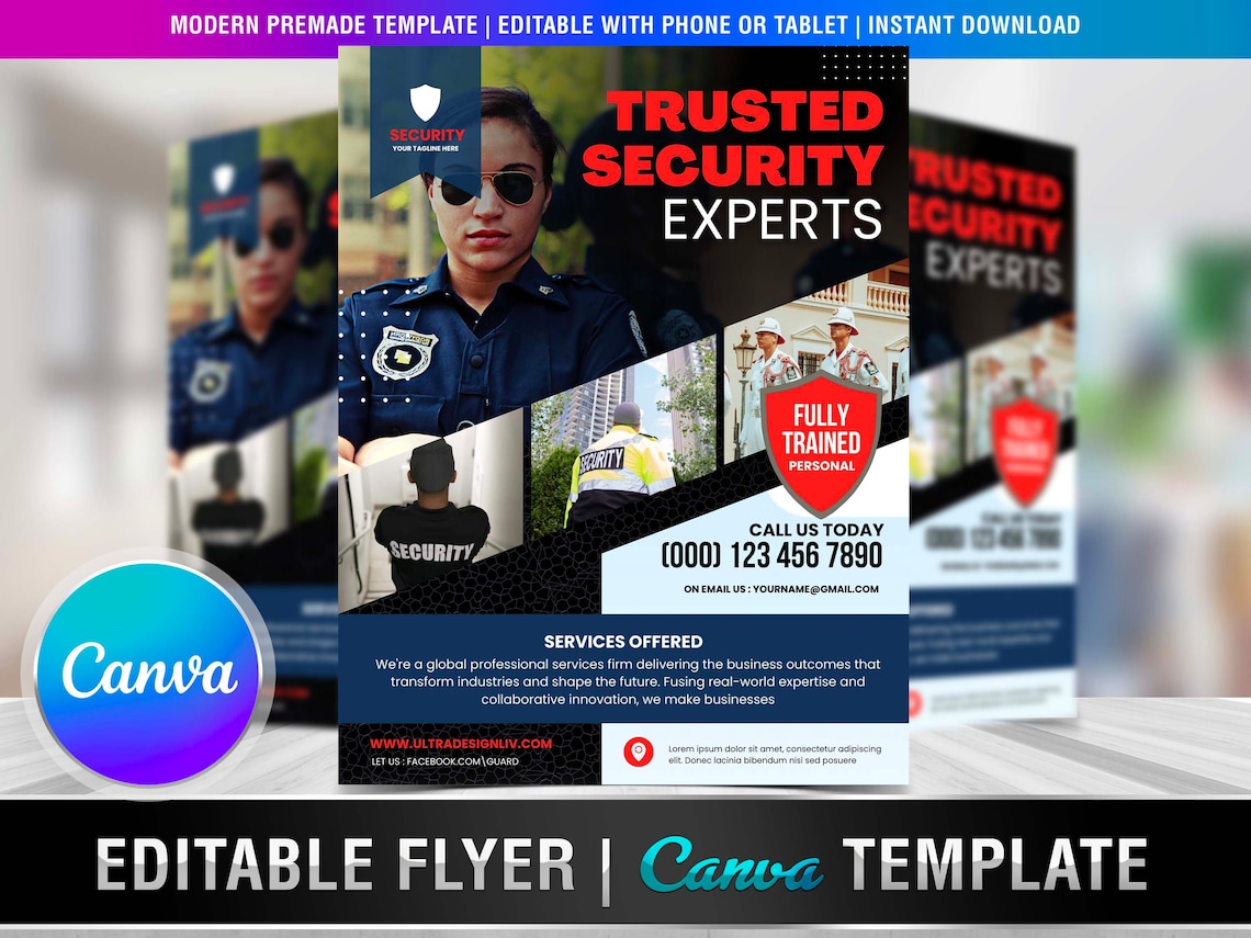 SECURITY SERVICE FLYER Diy Editable Canva Template Printable - Etsy