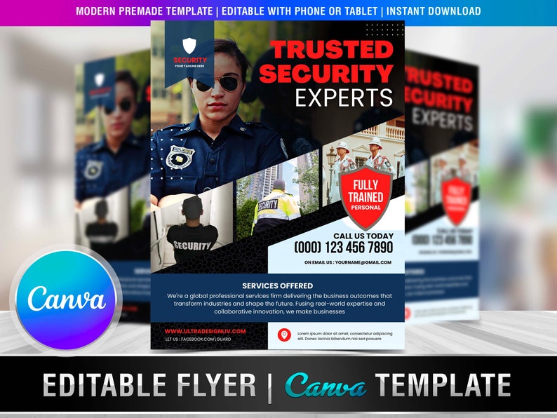 SECURITY SERVICE FLYER Diy Editable Canva Template, Printable & Social ...