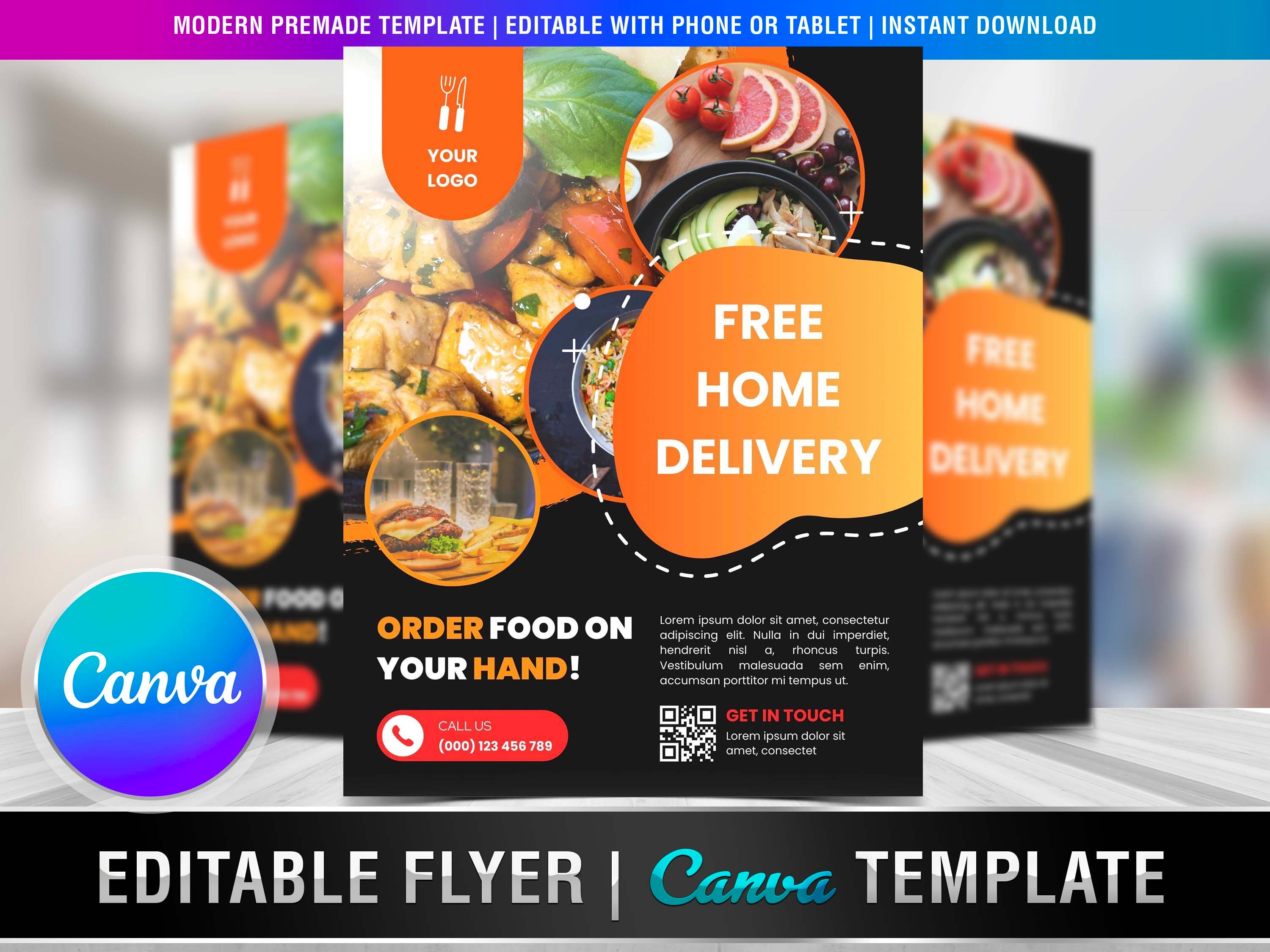 FOOD DELIVERY FLYER, Diy Editable Canva Template, Printable & Social ...