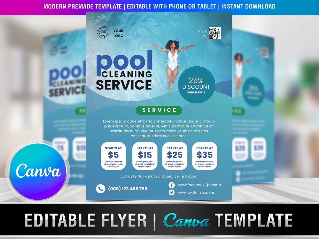 POOL MAINTENANCE FLYER, Diy Editable Canva Template, Printable & Social ...
