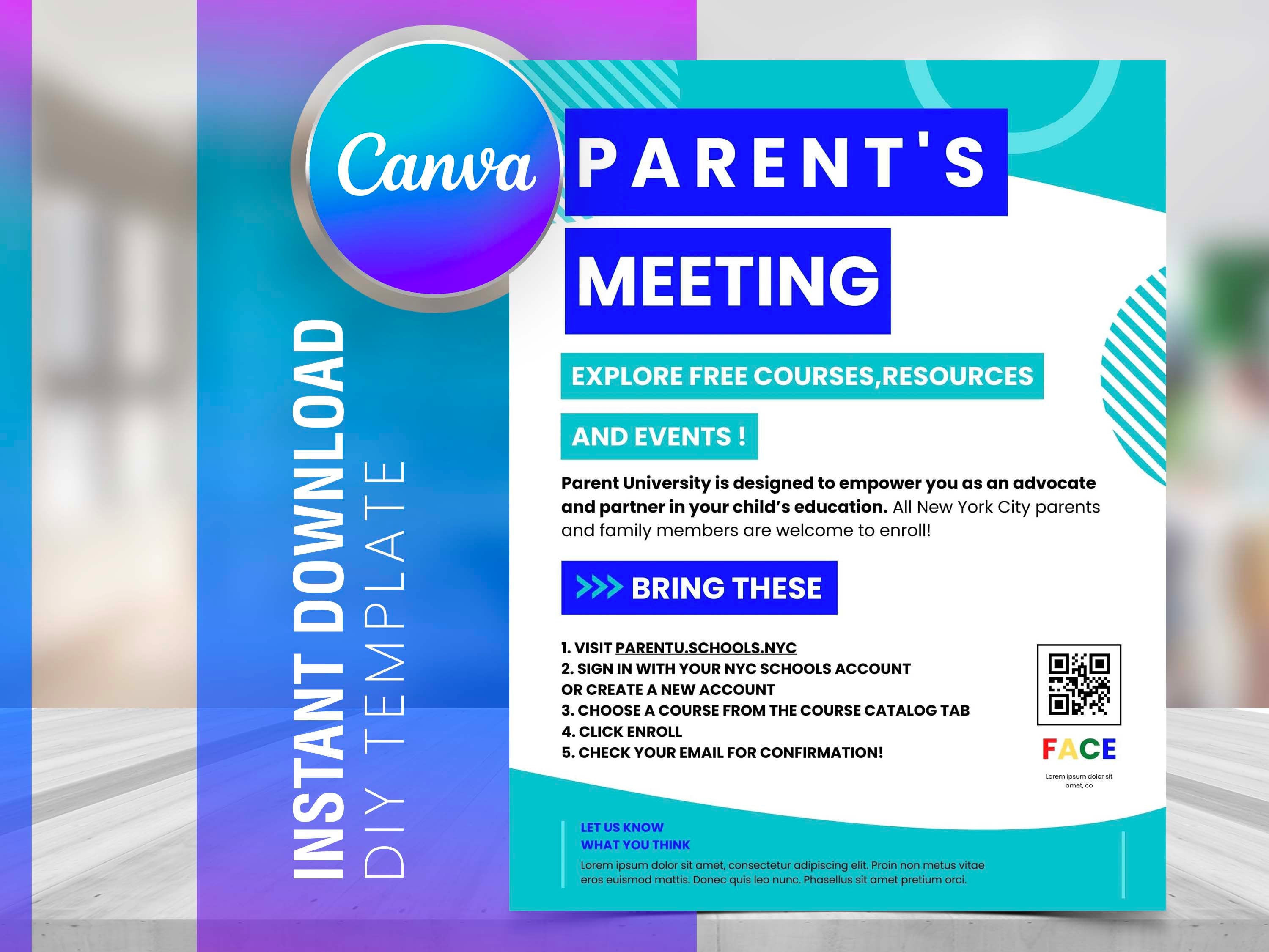 PARENTS MEETING FLYER Diy Editable Canva Template, Printable & Social ...