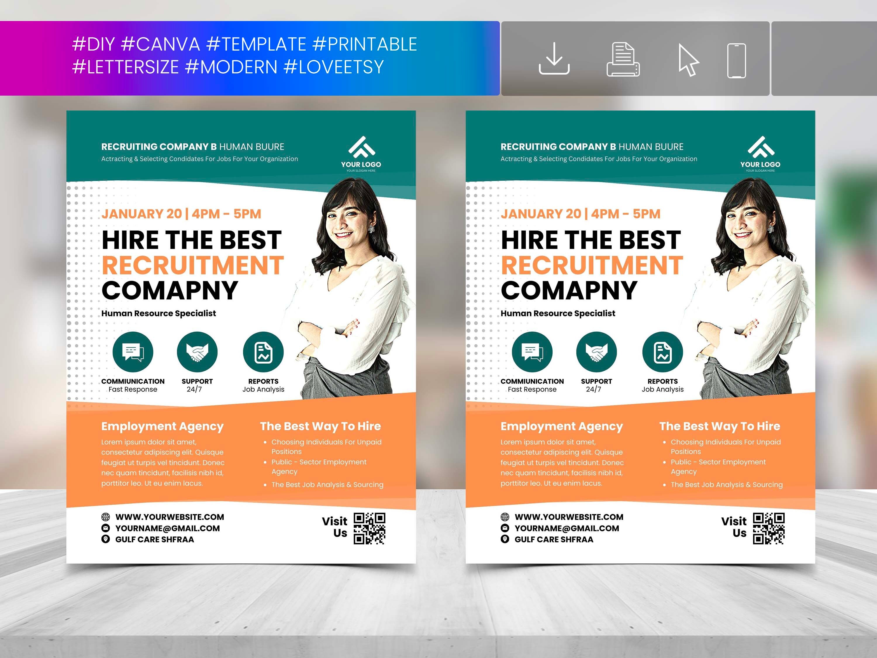 RECRUITMENT FLYER Diy Editable Canva Template, Printable & Social Media ...