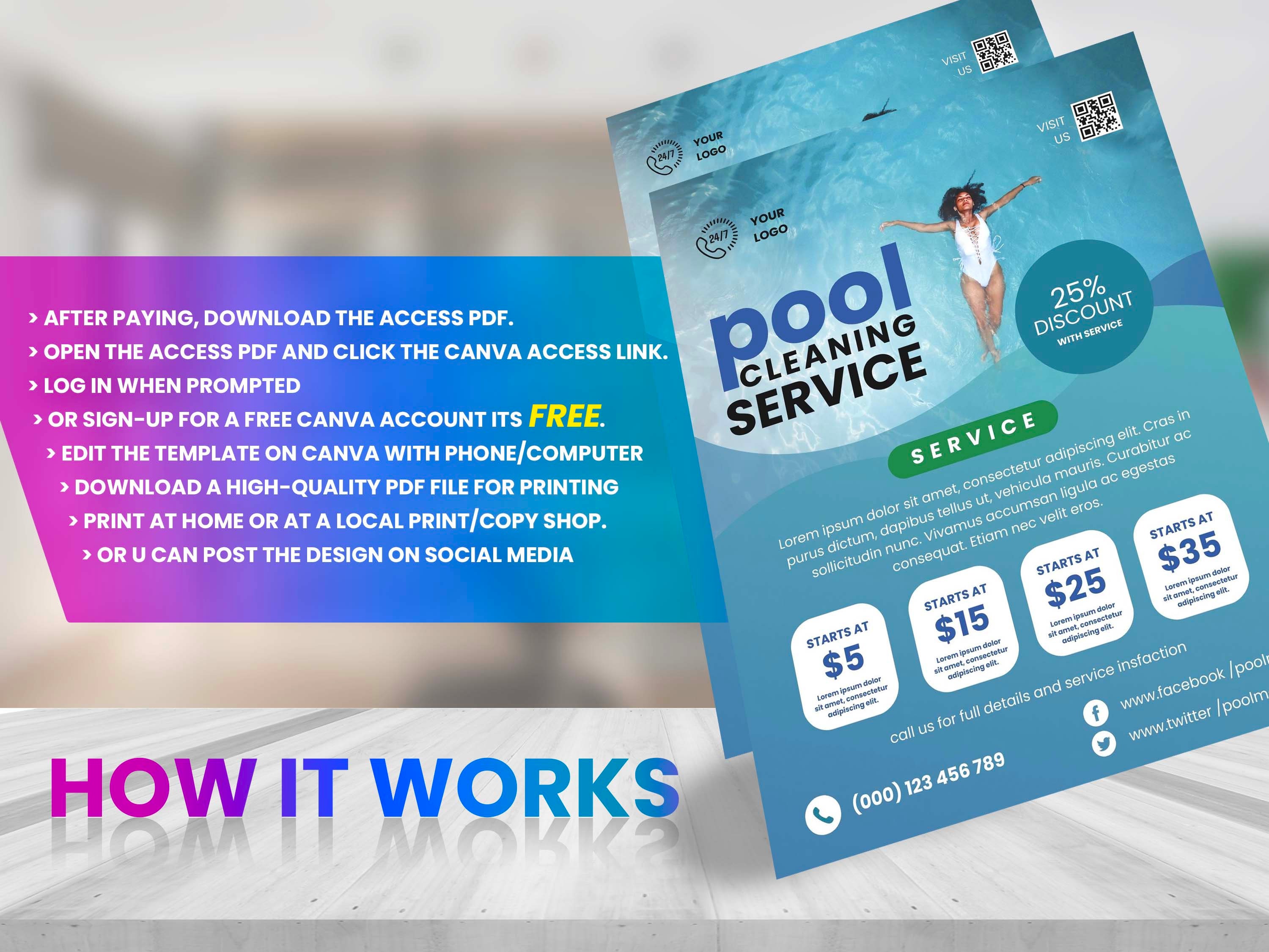 POOL MAINTENANCE FLYER, Diy Editable Canva Template, Printable & Social ...