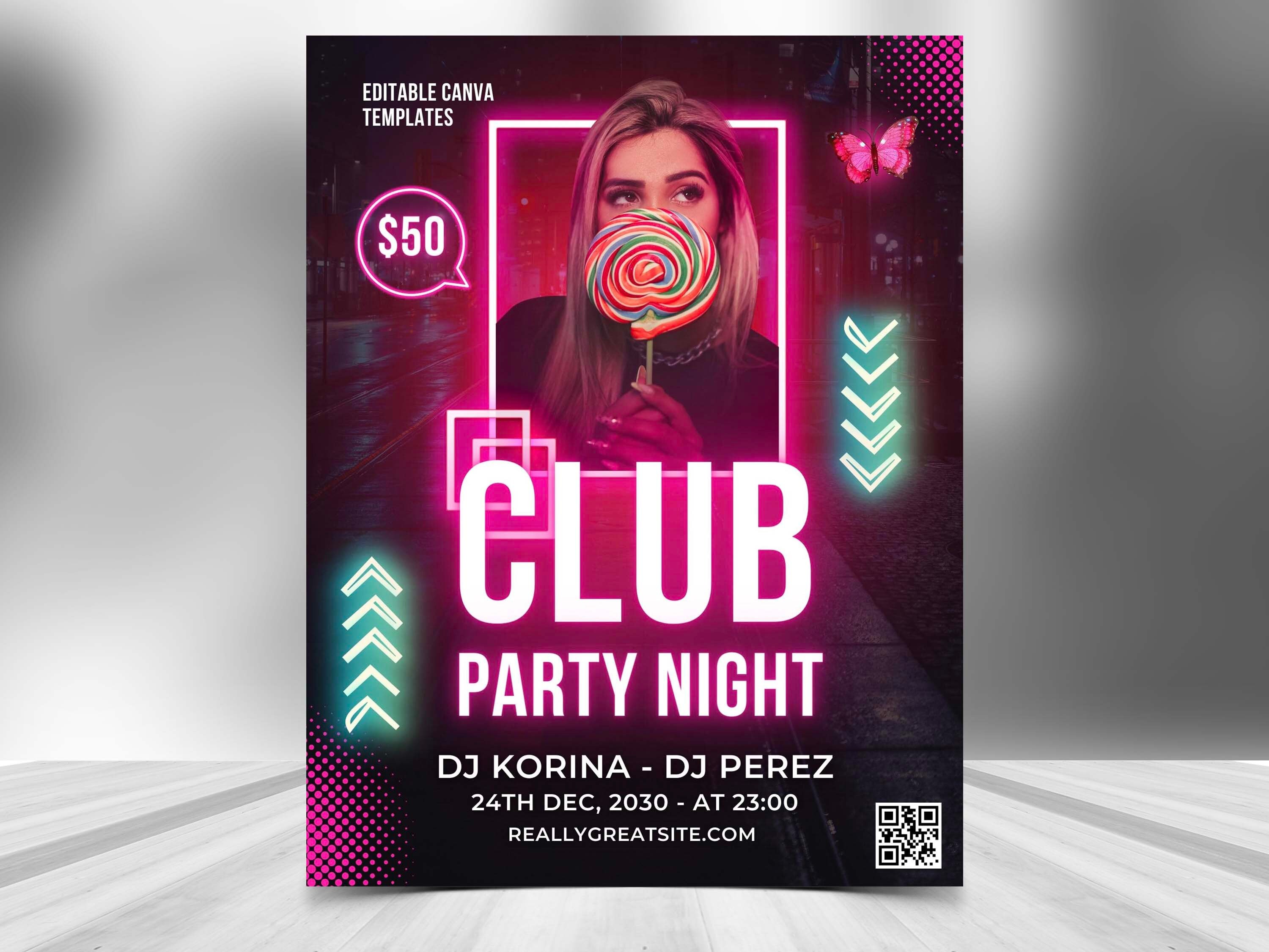 CLUB FLYER DIY Editable Canva Template, Printable & Social Media, Party ...