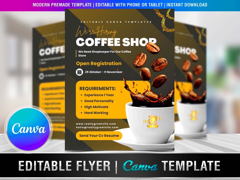 COFFEE SHOP FLYER Diy, Editable Canva Template, Printable & Social ...
