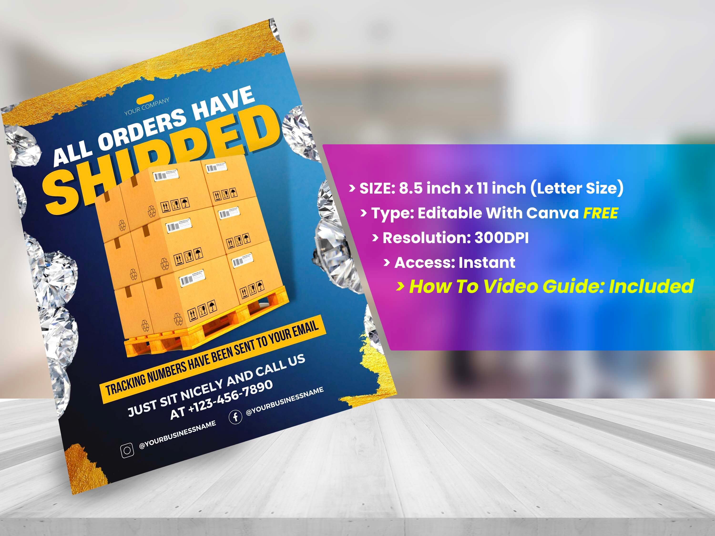 SHIPPED FLYER DIY, Editable Canva Template, Printable & Social Media ...