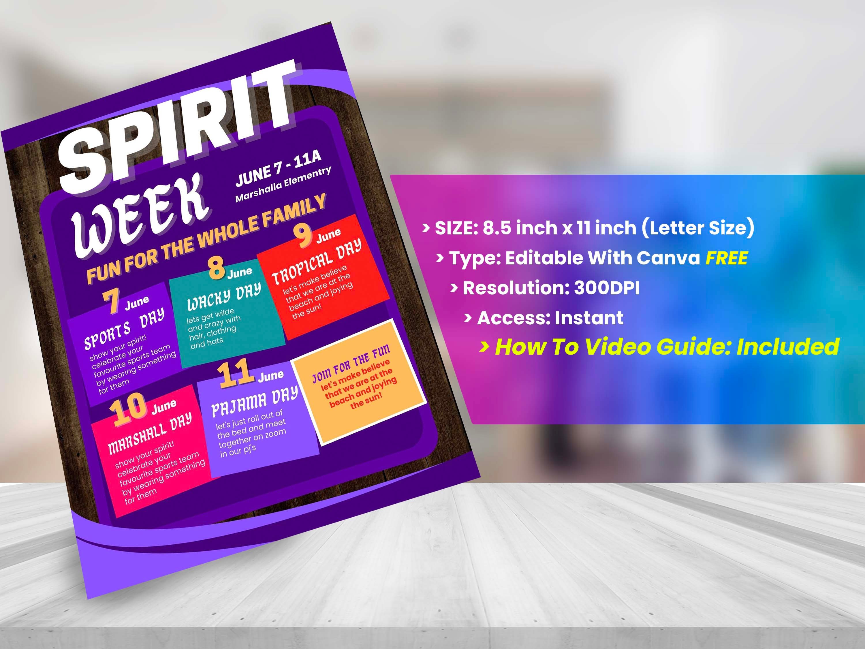 SPIRIT WEEK FLYER Diy Editable Canva Template, Printable & Social Media ...