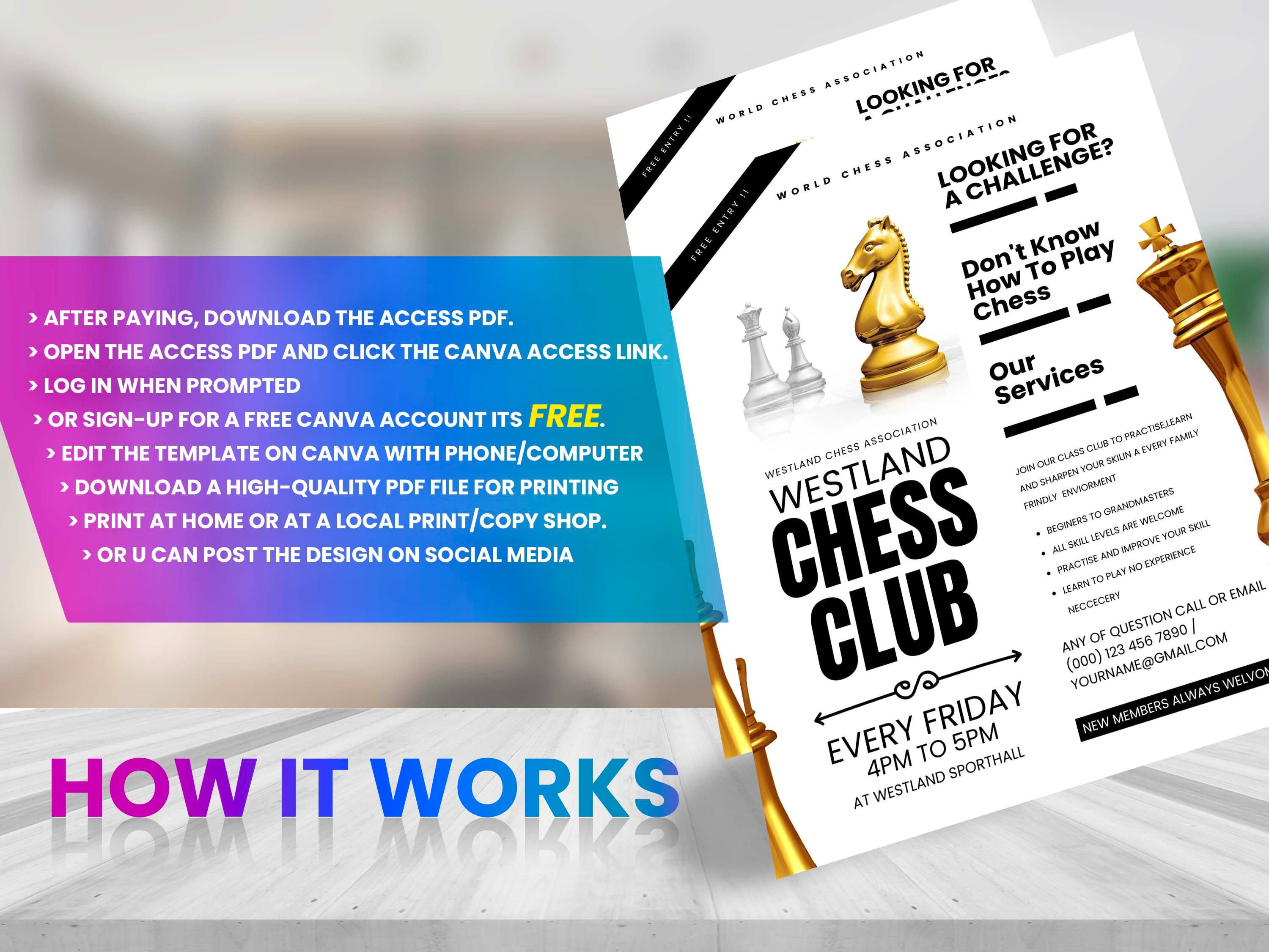 CHESS CLUB FLYER Diy Editable Canva Template, Printable & Social Media ...