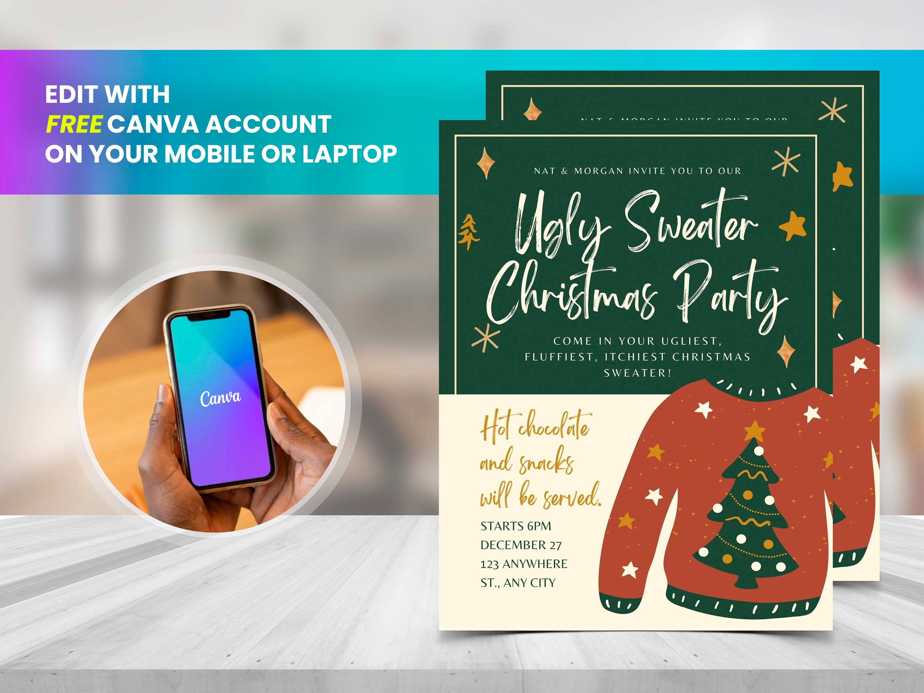 UGLY SWEATER FLYER Diy Editable Canva Template, Printable & Social ...