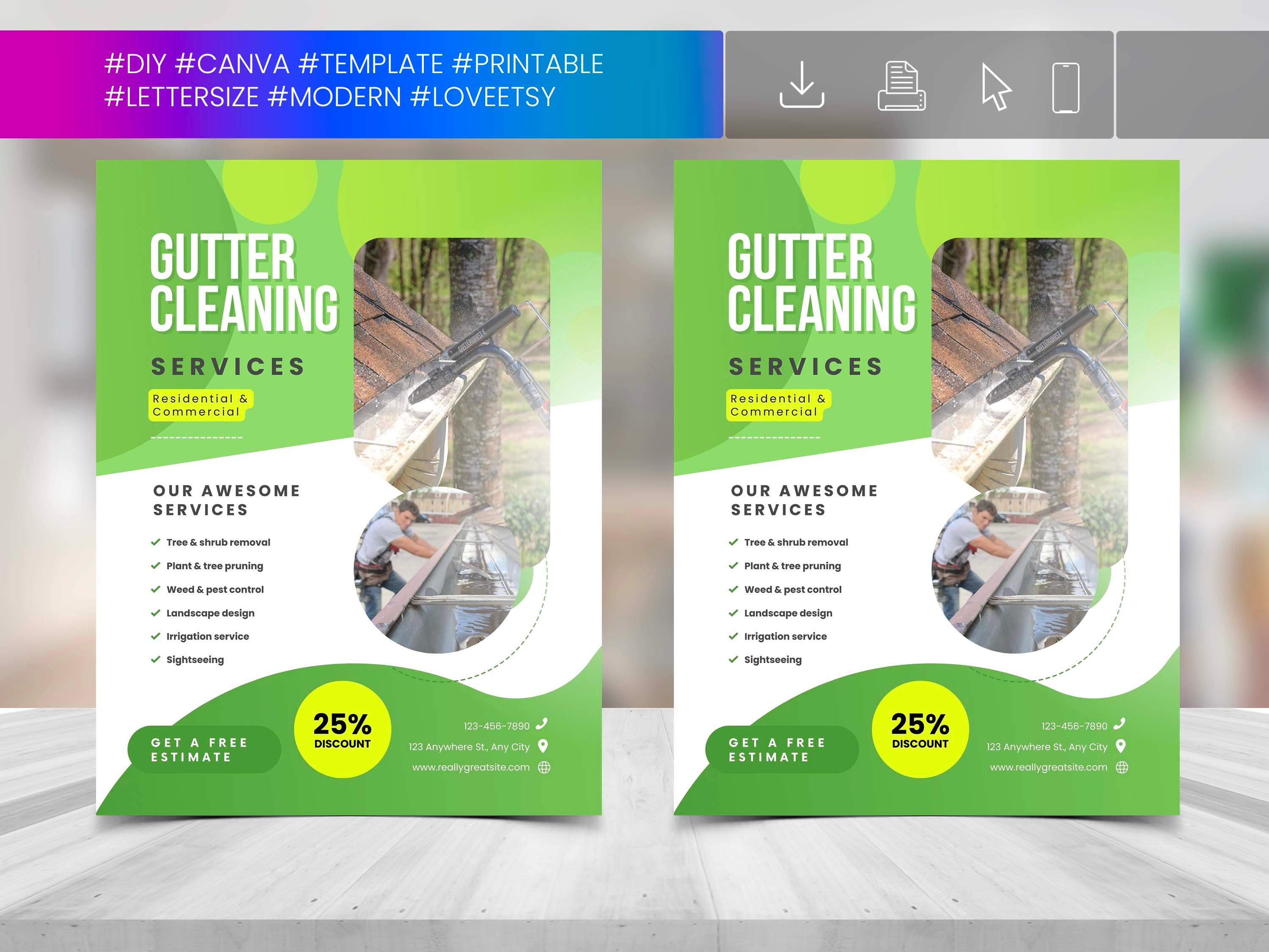 GUTTER CLEANING FLYER, Diy Editable Canva Template, Printable & Social ...