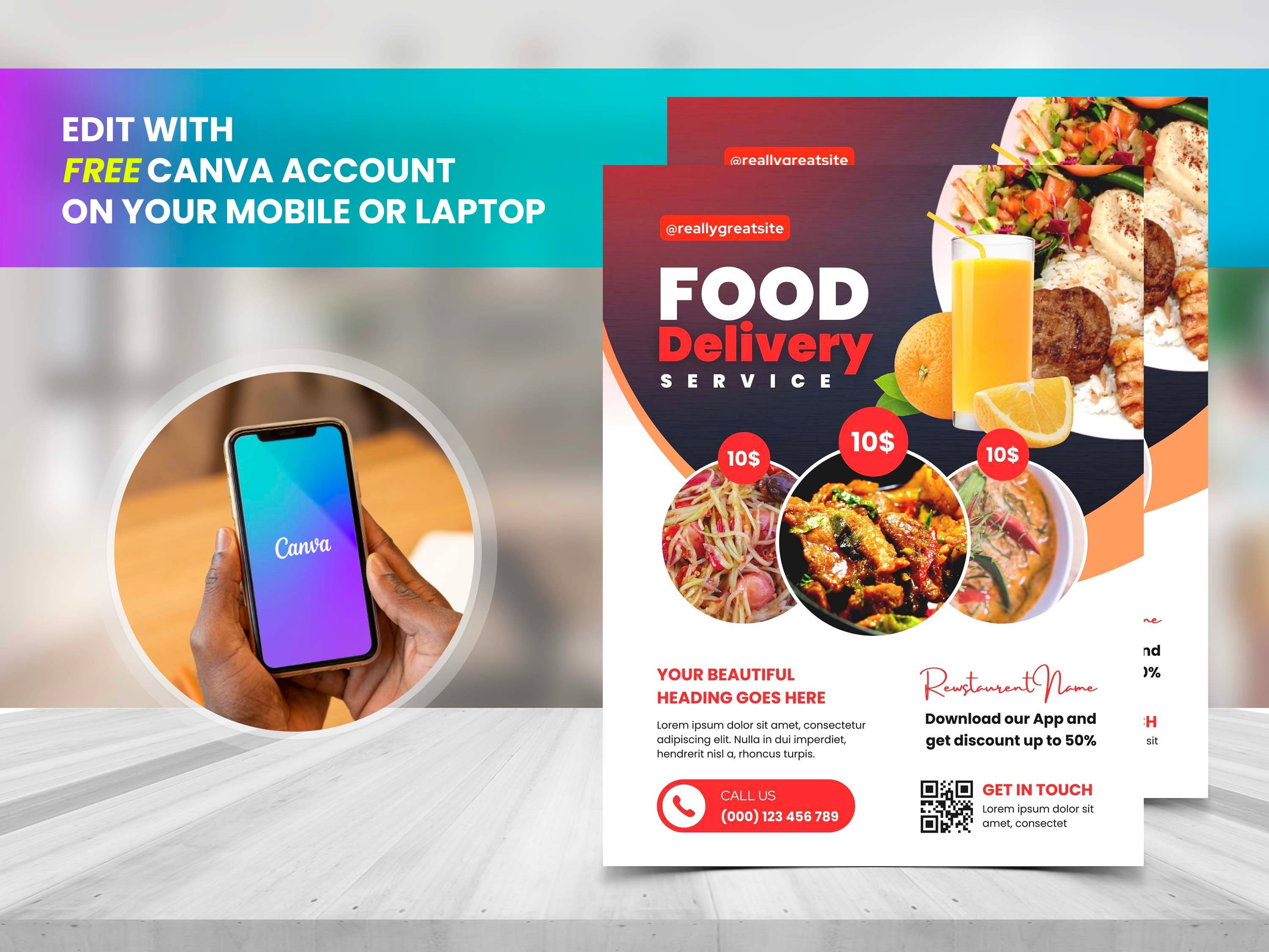 FOOD DELIVERY FLYER, Diy Editable Canva Template, Printable & Social ...