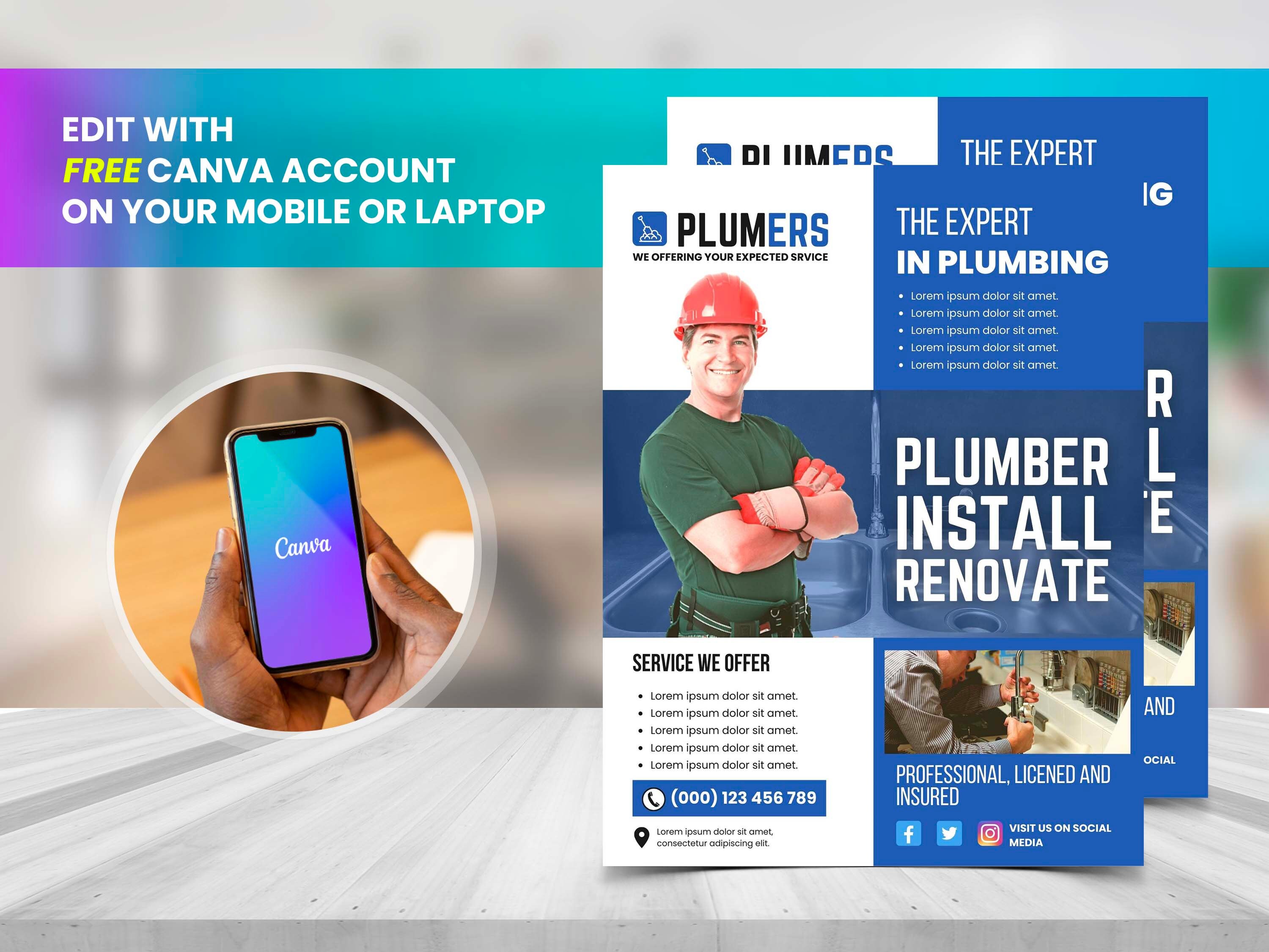 PLUMBER SERVICE FLYER Diy Editable Canva Template Printable - Etsy