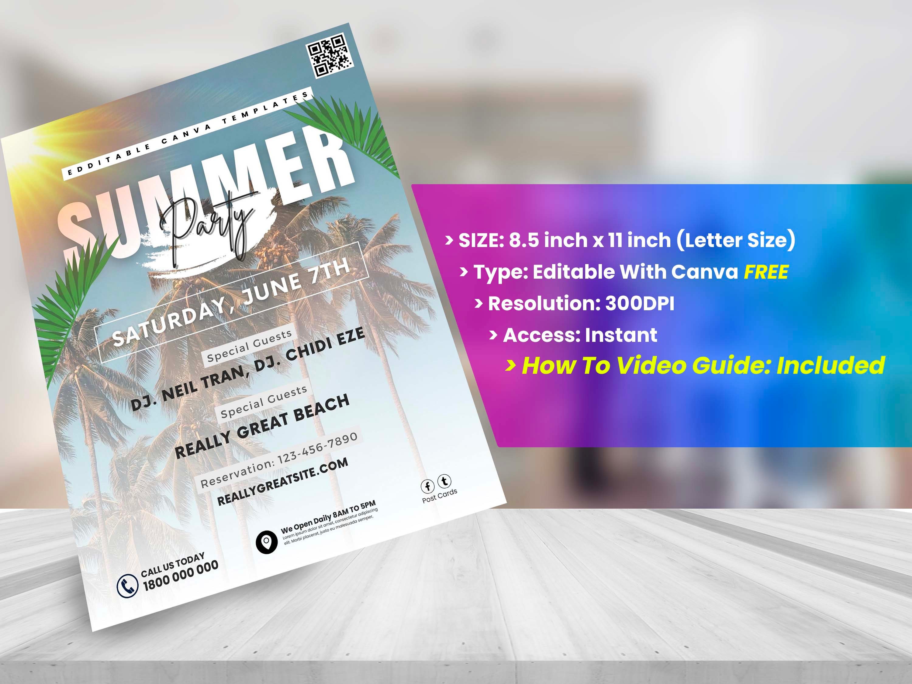 SUMMER PARTY FLYER Diy Editable Canva Template, Printable & Social ...