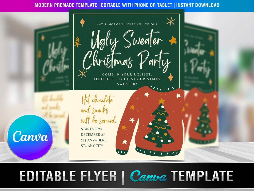 UGLY SWEATER FLYER Diy Editable Canva Template, Printable & Social ...