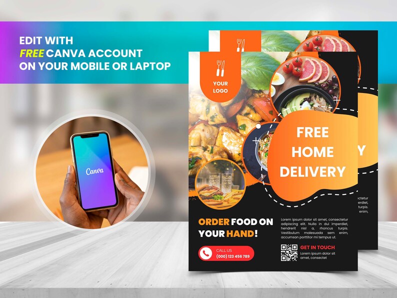 FOOD DELIVERY FLYER, Diy Editable Canva Template, Printable & Social ...