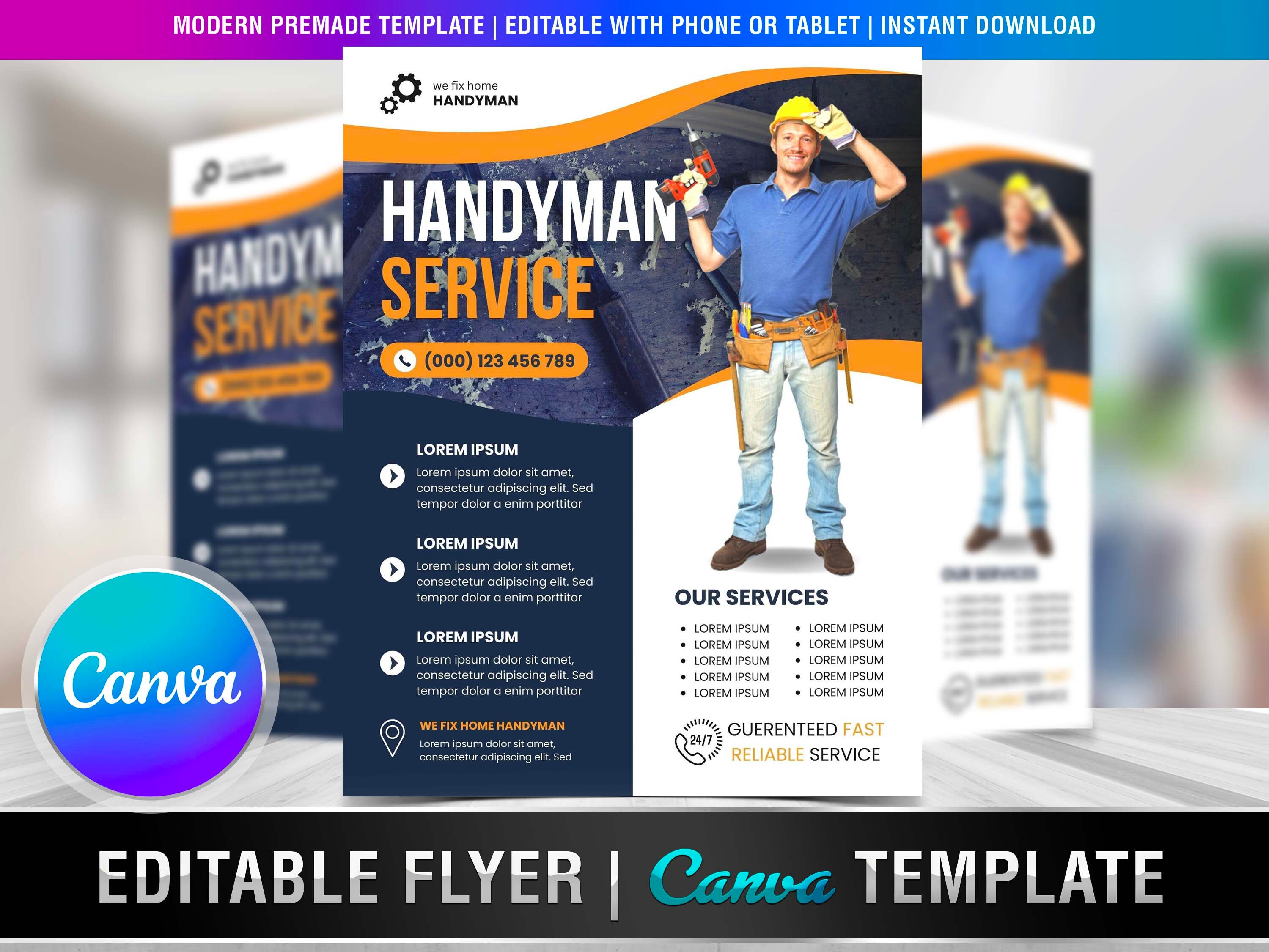HANDYMAN SERVICE FLYER, Diy Editable Canva Template, Printable & Social ...