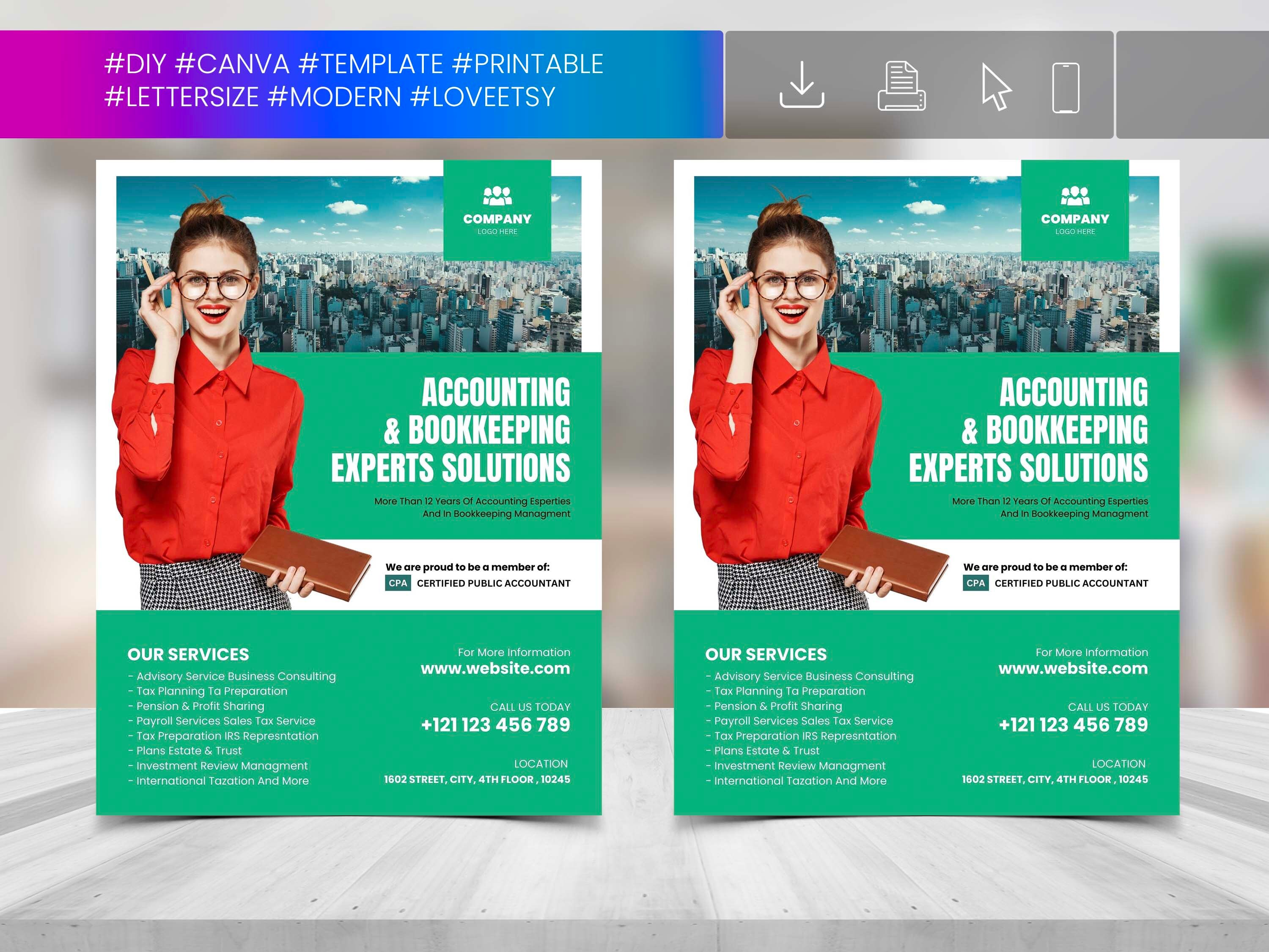 ACCOUNT AND BOOKKEEPING Flyer Diy Editable Canva Template, Printable ...