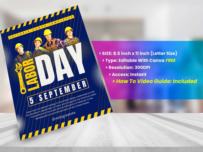 LABOR DAY FLYER Diy, Editable Canva Template, Printable & Social Media ...
