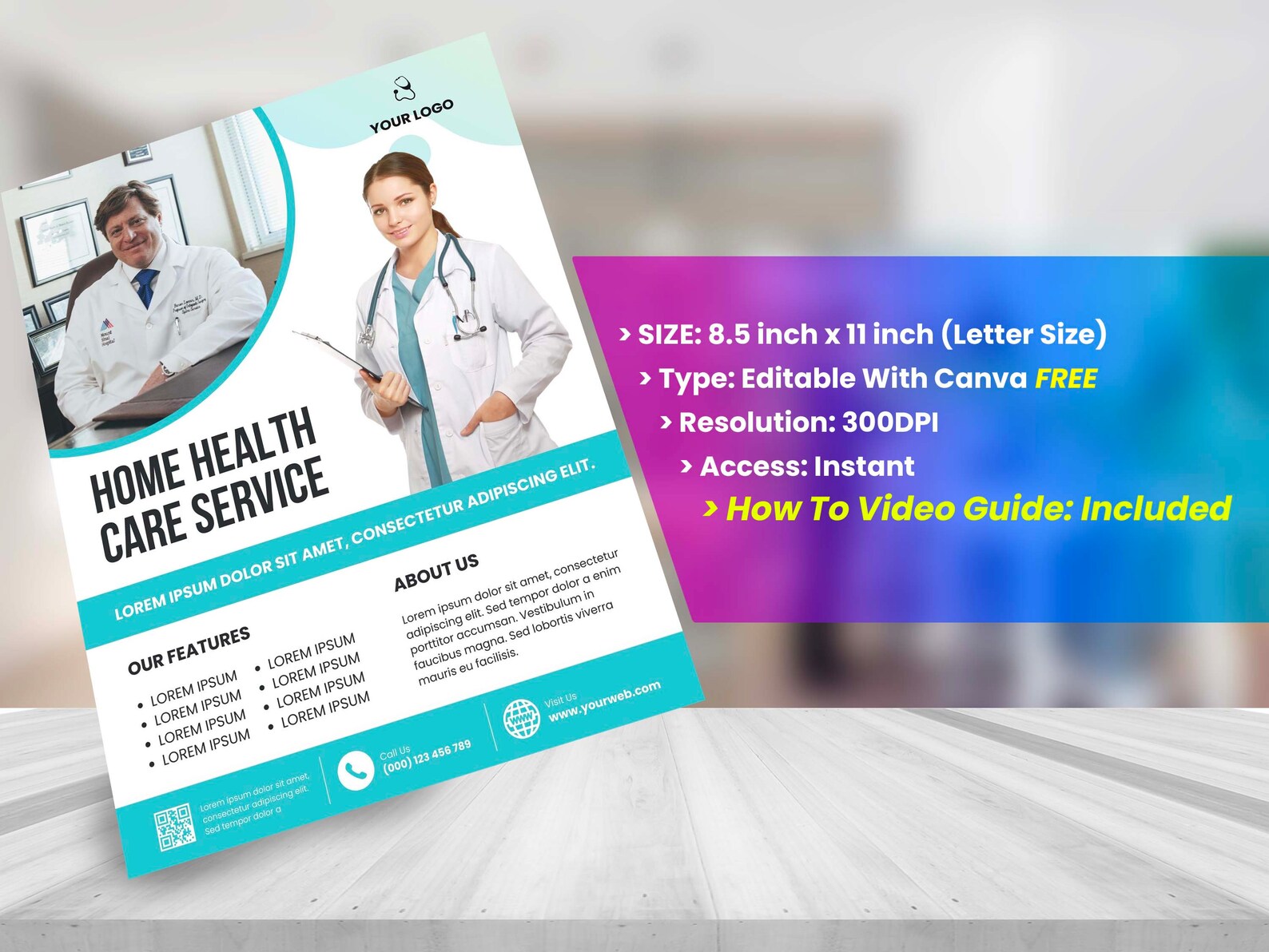 HOME HEALTH CARE Flyer, Diy Editable Canva Template, Printable & Social ...