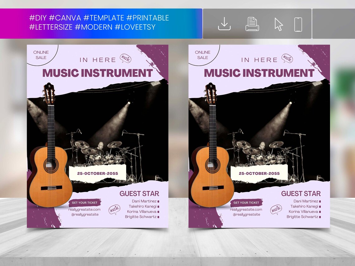 MUSIC INSTRUMENT FLYER Diy, Editable Canva Template, Printable & Social ...