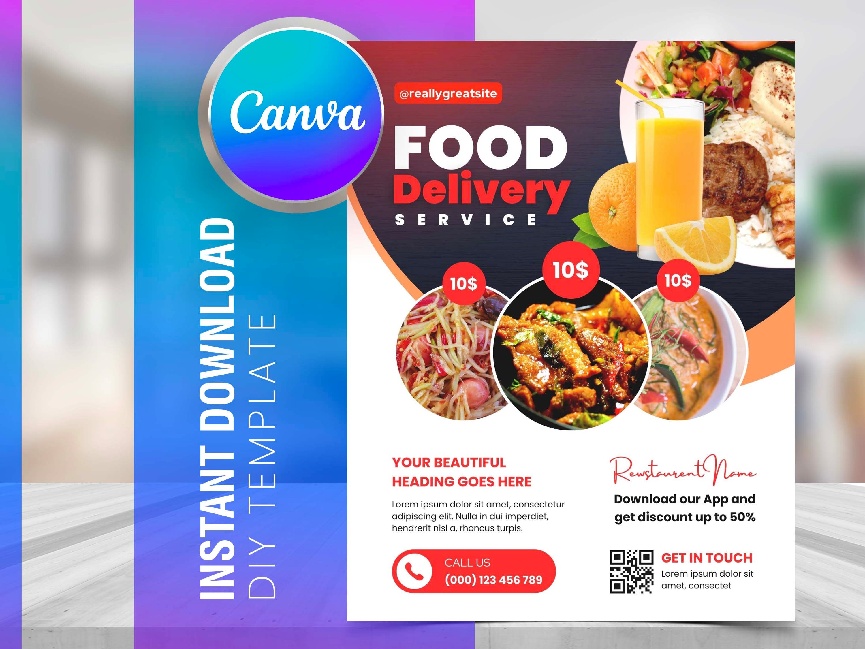 FOOD DELIVERY FLYER, Diy Editable Canva Template, Printable & Social ...