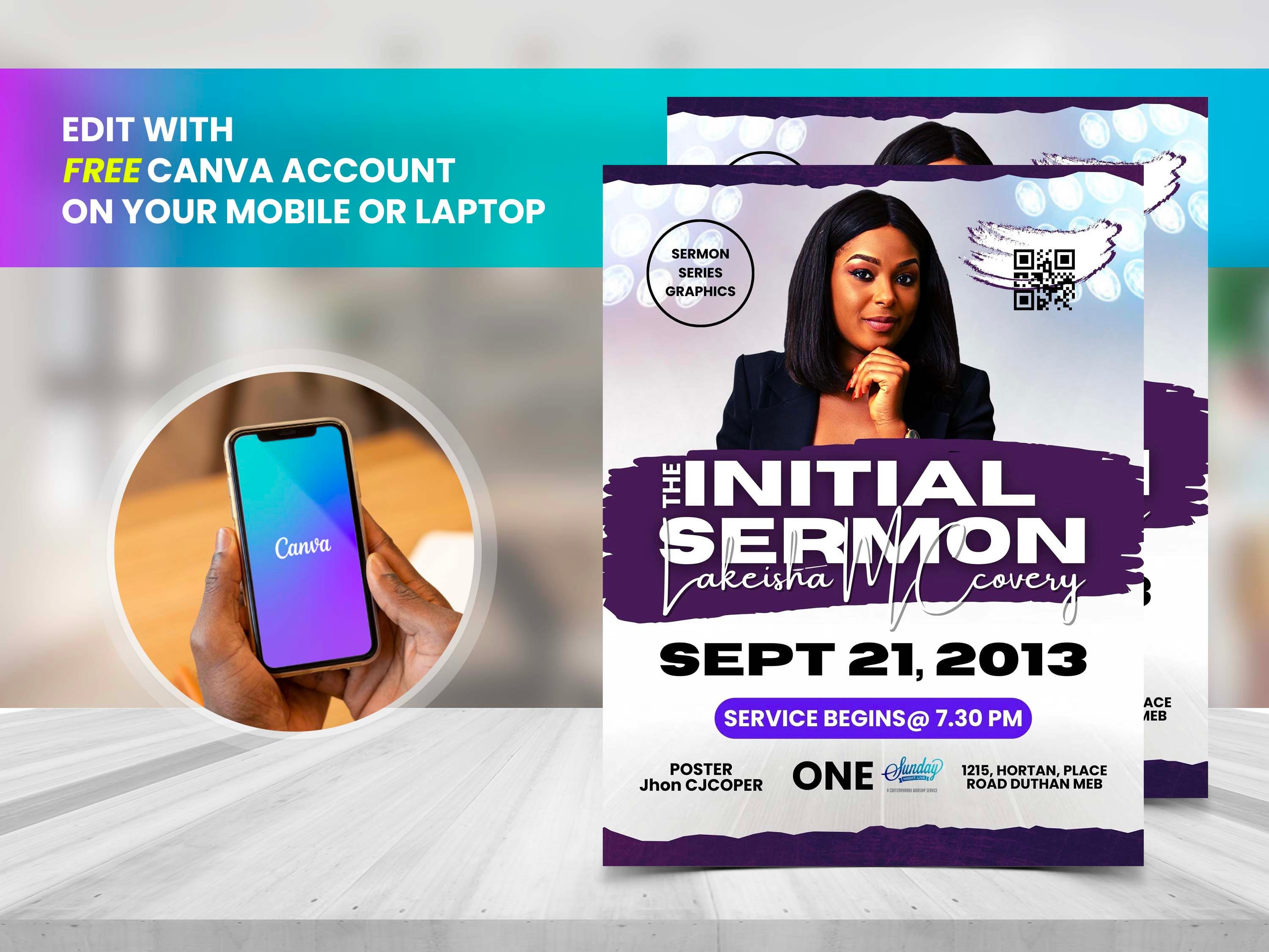 INITIAL SERMON FLYER Diy Editable Canva Template, Printable & Social ...