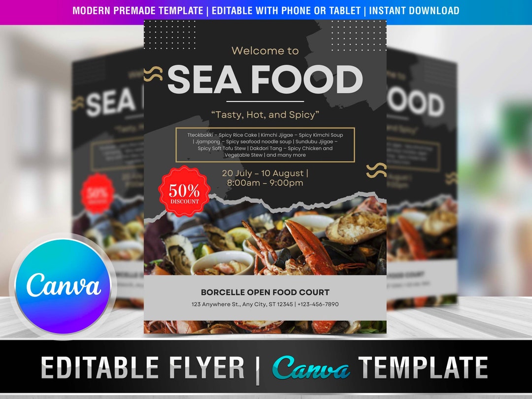 SEA FOOD SALE Flyer Diy Editable Canva Template, Printable & Social ...
