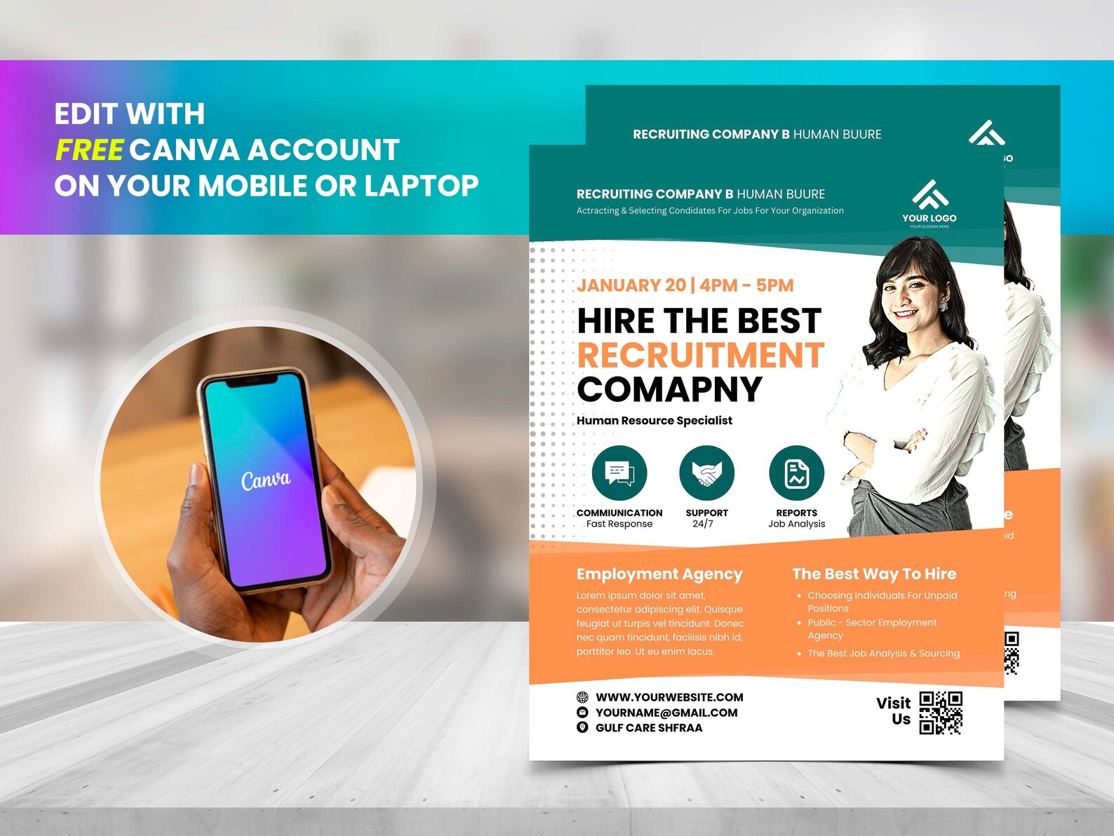 RECRUITMENT FLYER Diy Editable Canva Template, Printable & Social Media ...