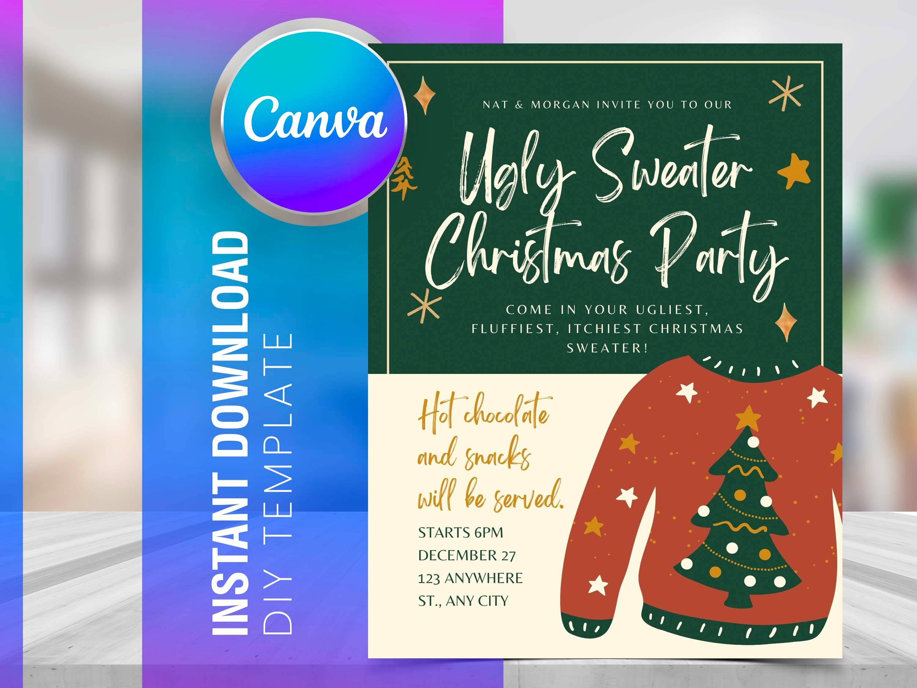 UGLY SWEATER FLYER Diy Editable Canva Template, Printable & Social ...