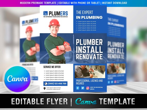 PLUMBER SERVICE FLYER Diy Editable Canva Template Printable - Etsy