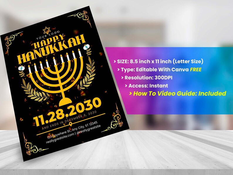 HANUKKAH FLYER DIY Editable Canva Template, Printable & Social Media ...