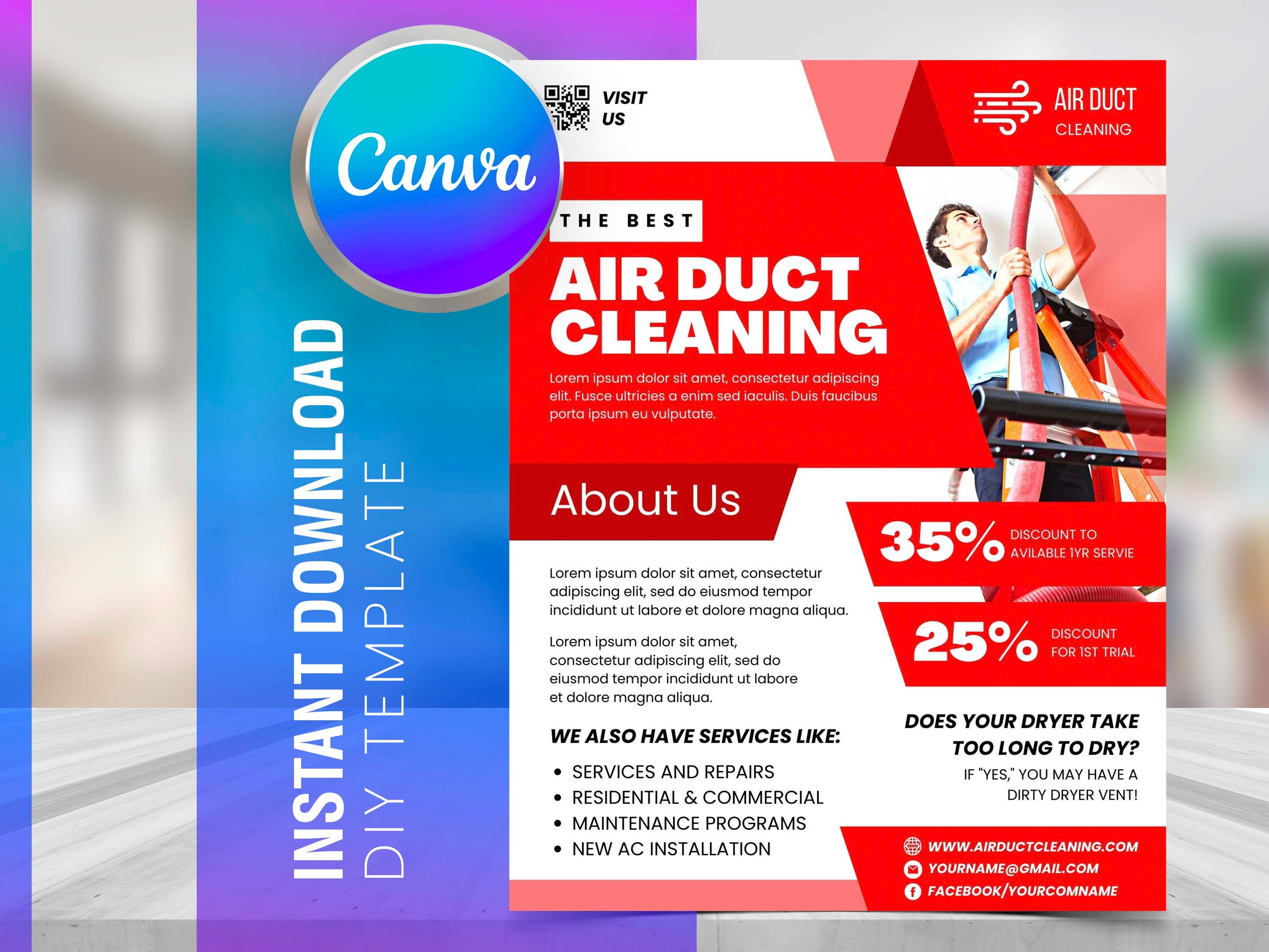 AIR DUCT CLEANING Flyer Diy Editable Canva Template, Printable & Social ...