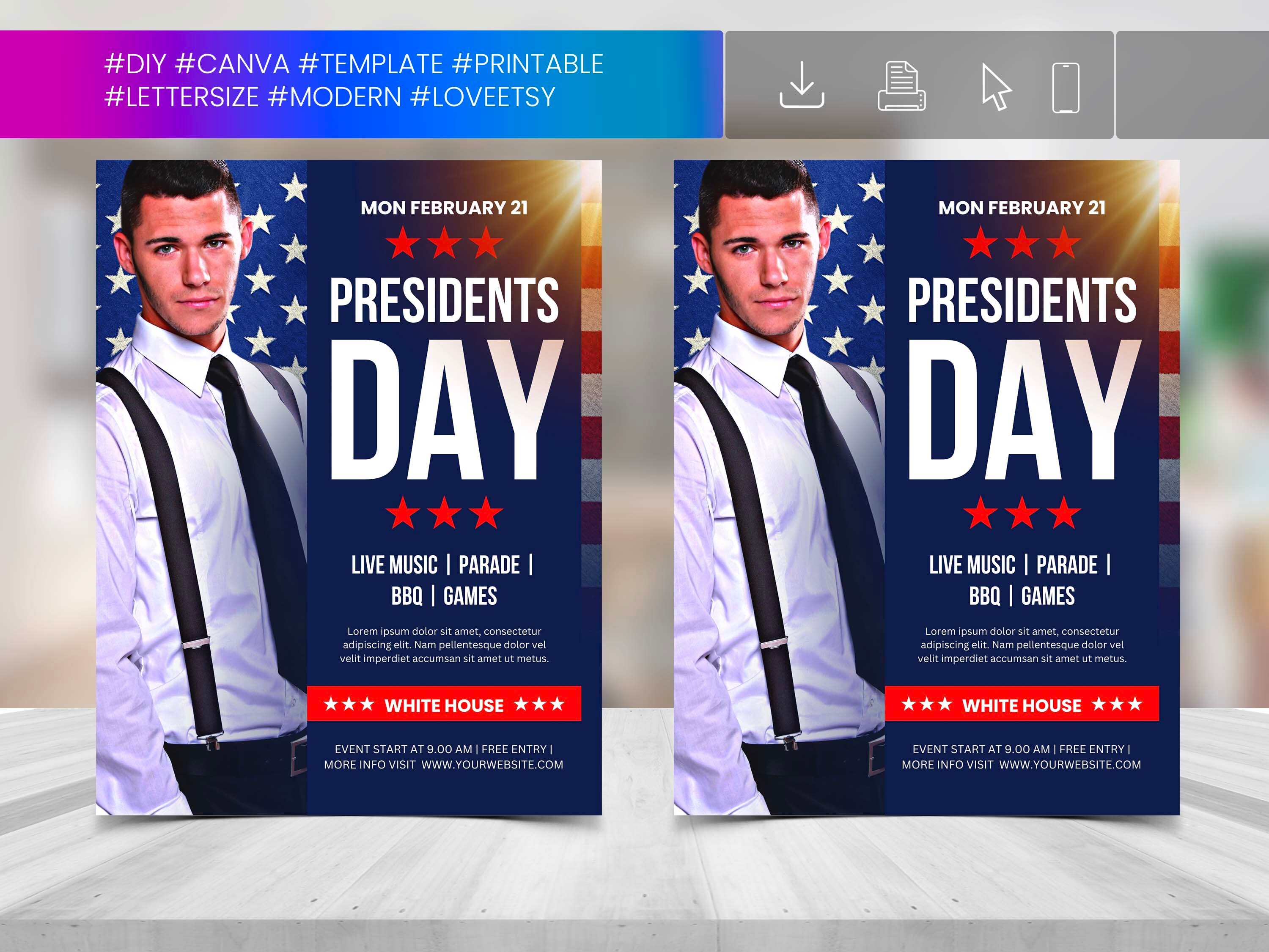 PRESIDENT DAY FLYER Diy Editable Canva Template, Printable & Social ...